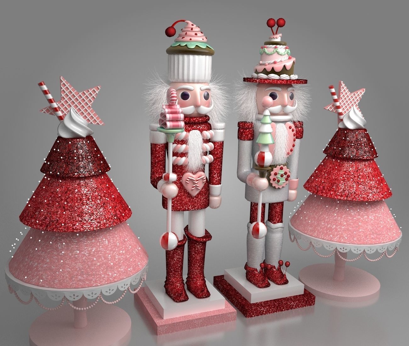 The Nutcracker three nutcrackers with candy canes 3D model | CGTrader