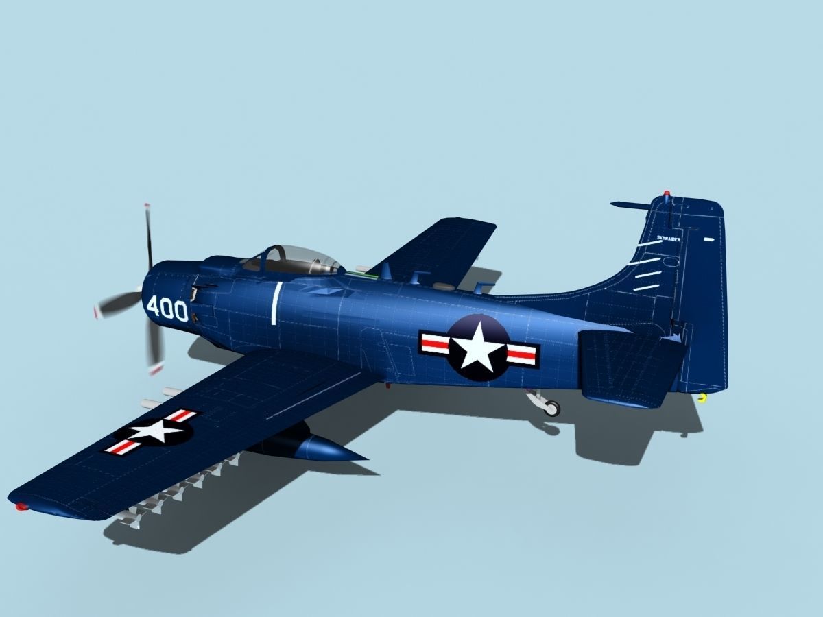 Douglas A-1H Skyraider V01 USN 3D model animated rigged | CGTrader