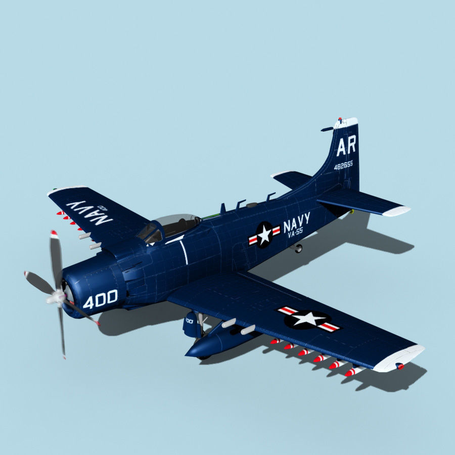 Douglas A-1H Skyraider V02 USN 3D model animated rigged | CGTrader