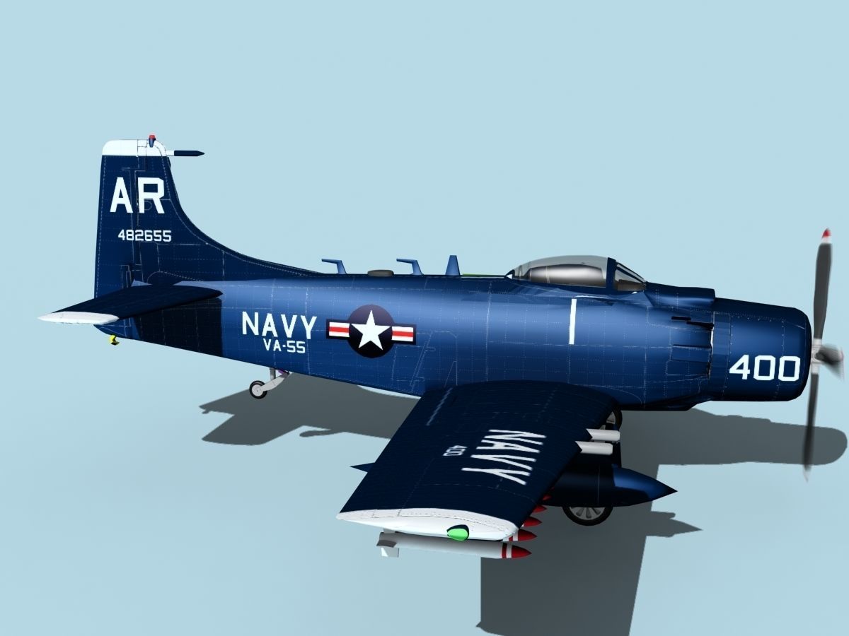 Douglas A-1H Skyraider V02 USN 3D model animated rigged | CGTrader