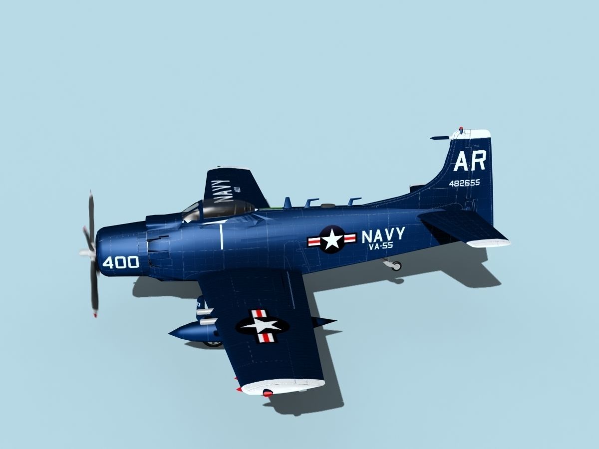 Douglas A-1H Skyraider V02 USN 3D model animated rigged | CGTrader