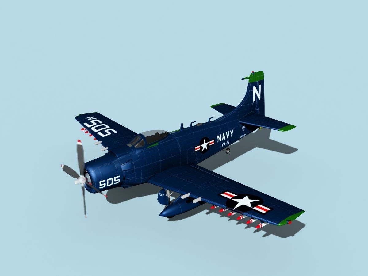 Douglas A-1H Skyraider V03 USN 3D model animated rigged | CGTrader