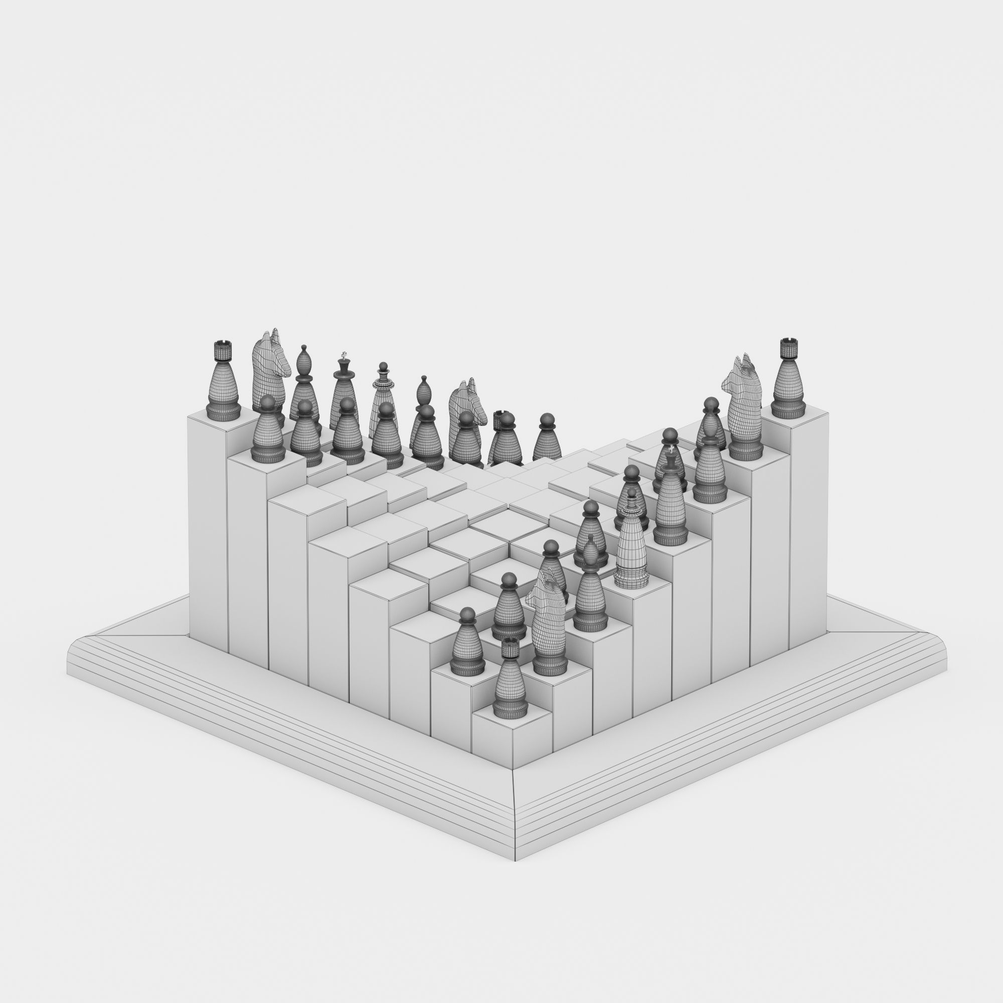 new wooden chess parametric 3D model | CGTrader
