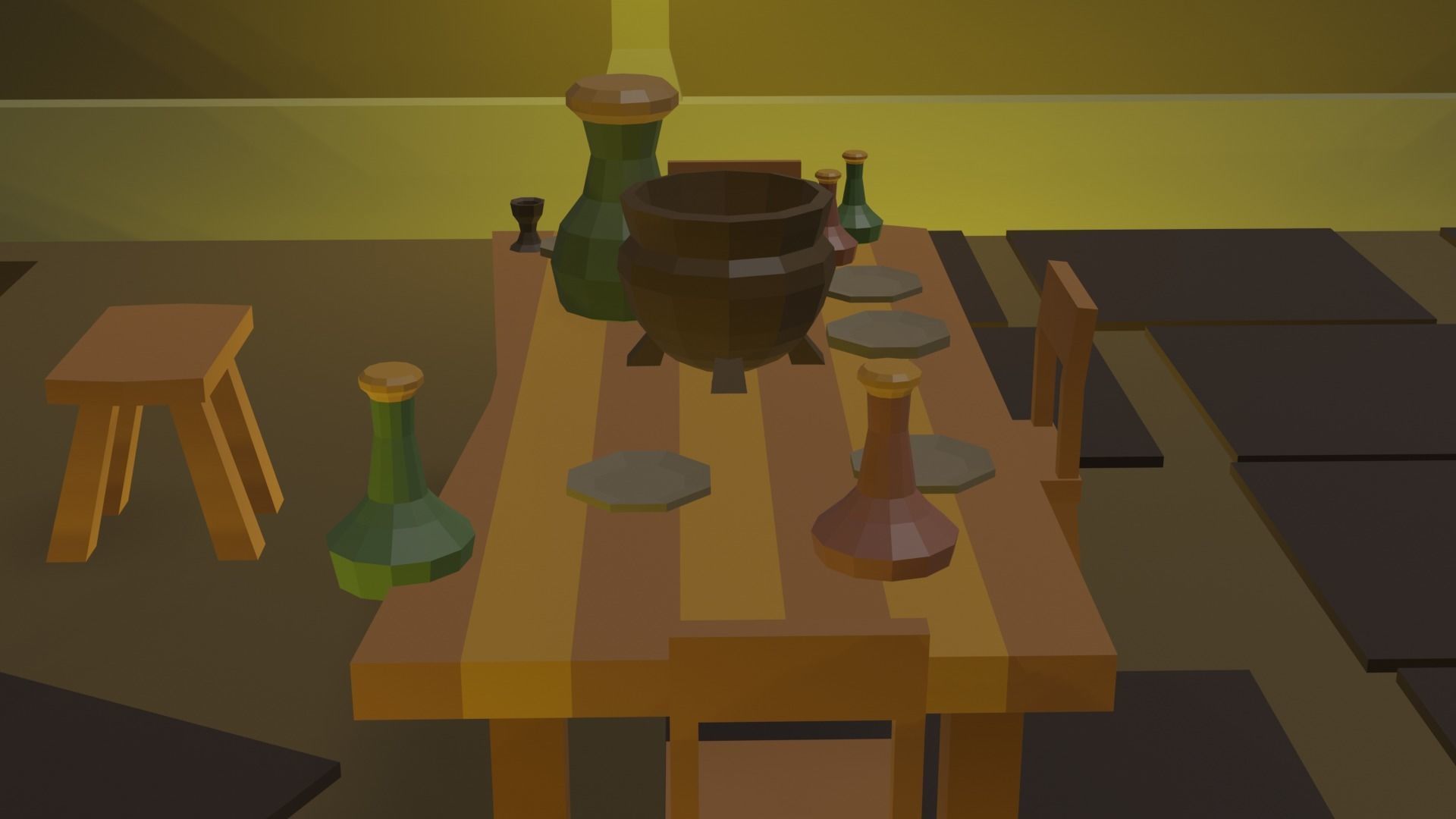 3D model low poly dungeon lego building with lights and furniture VR ...