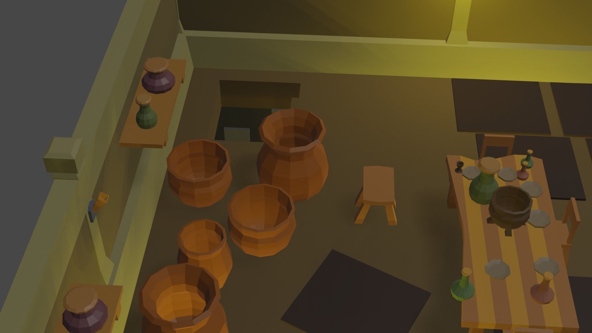 3D model low poly dungeon lego building with lights and furniture VR ...