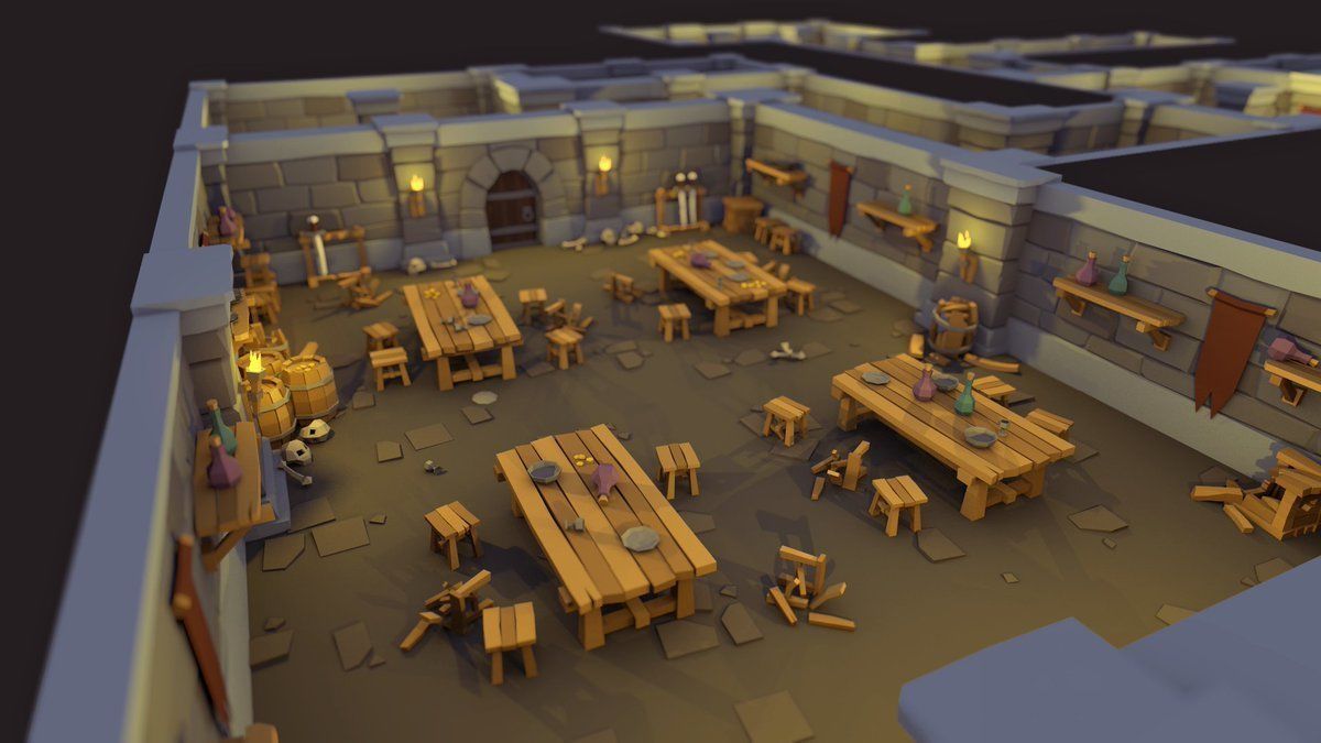 3D model low poly dungeon lego building with lights and furniture VR ...