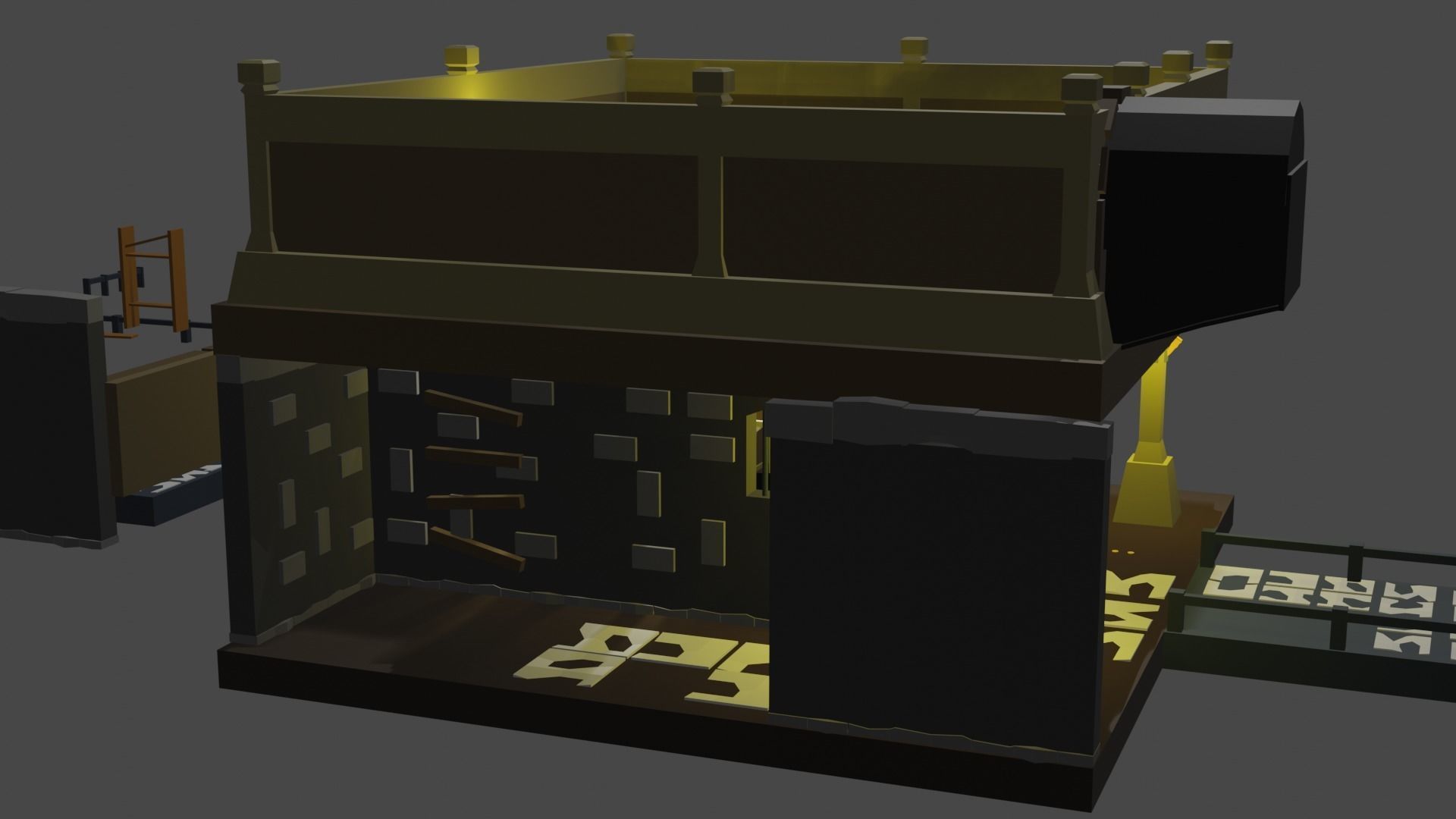 3D model low poly dungeon lego building with lights and furniture VR ...