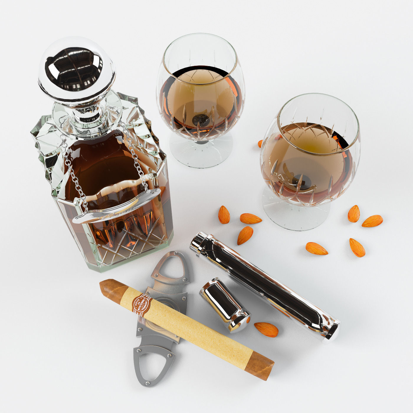 Cognac sigar Set 3D model | CGTrader