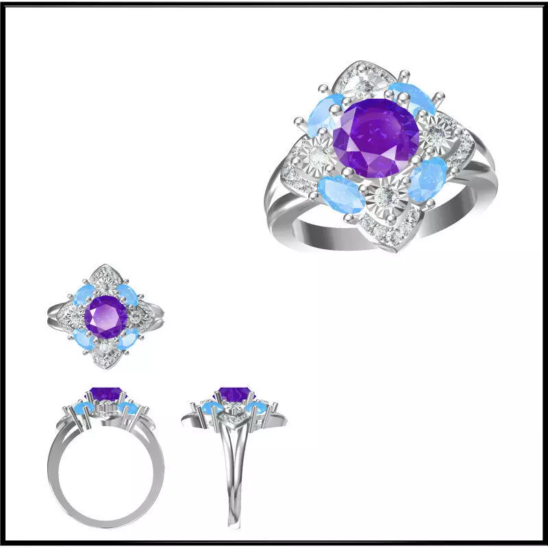 JCD Format Color stone rings sets wax files jewelry 3D model 3D ...