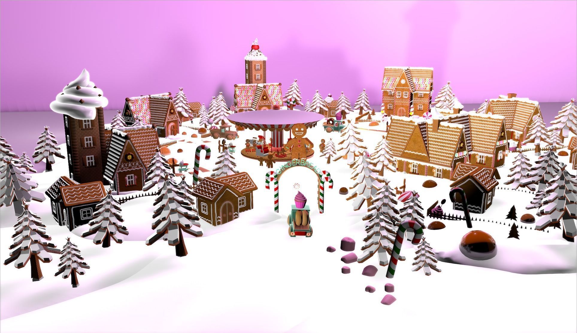 Gingerbread Village V2 3D model | CGTrader