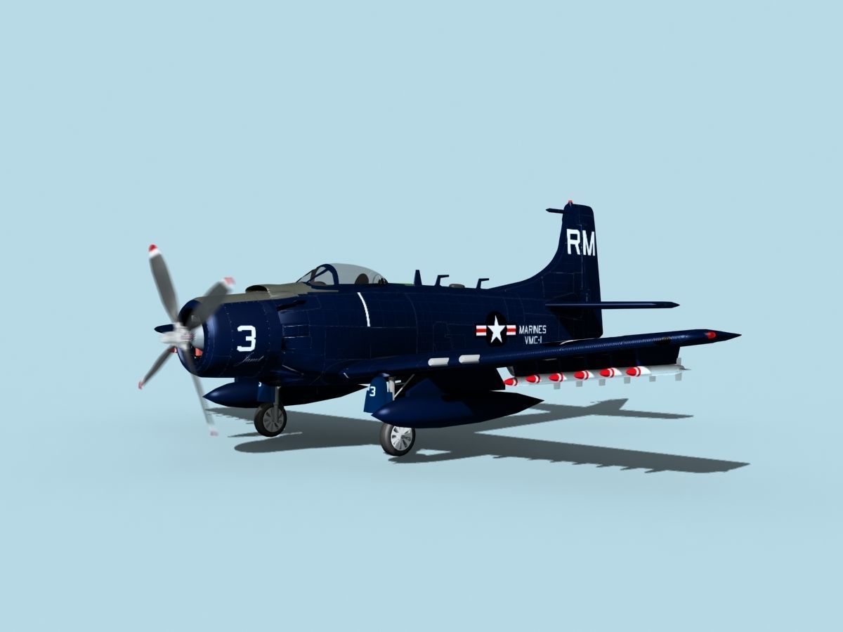 Douglas A-1H Skyraider V17 USMC 3D model animated rigged | CGTrader