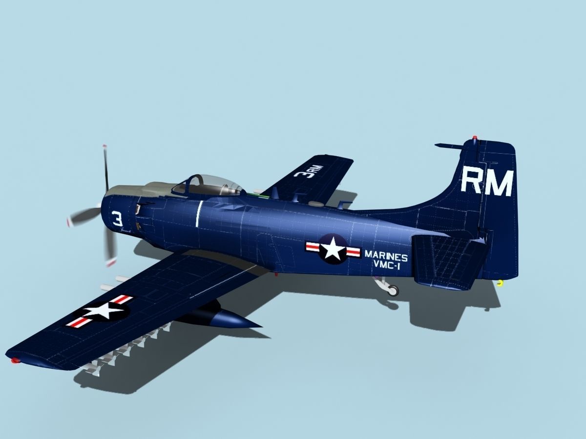 Douglas A-1H Skyraider V17 USMC 3D model animated rigged | CGTrader