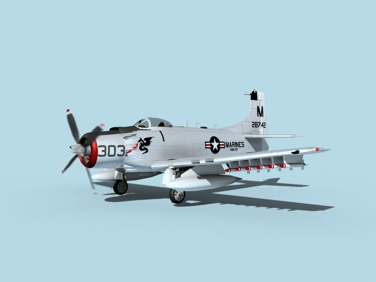 Douglas A-1H Skyraider V19 USMC 3D model animated rigged | CGTrader