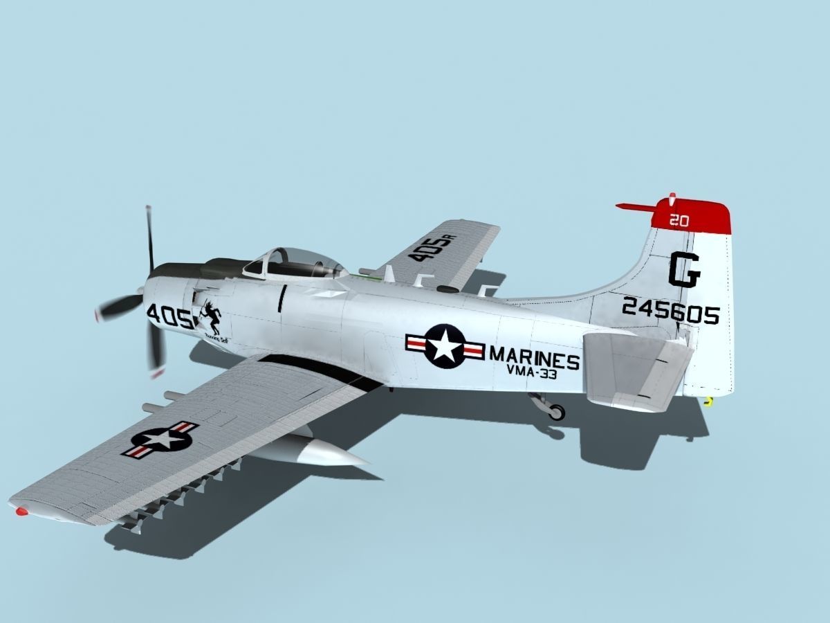 Douglas A-1H Skyraider V21 USMC 3D model animated rigged | CGTrader