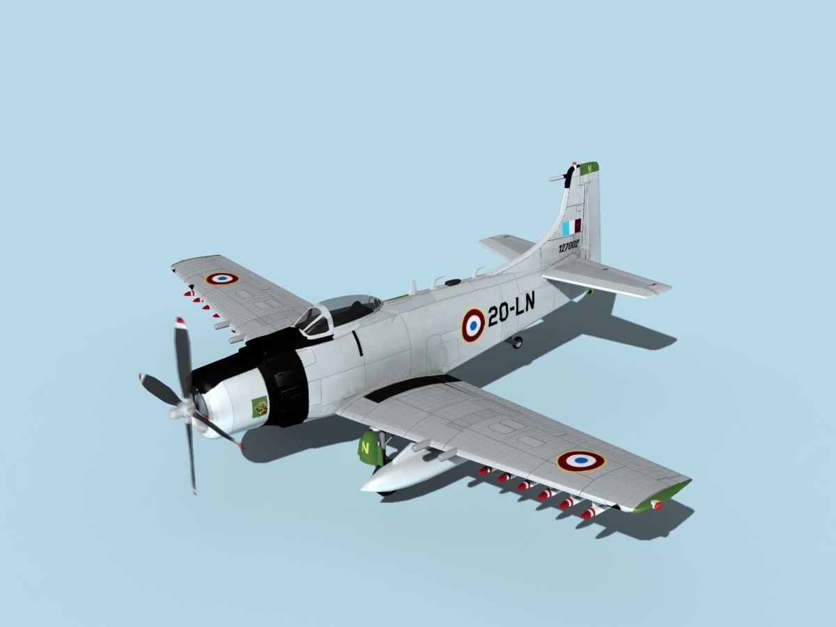 Douglas A-1H Skyraider French AF 3D model animated rigged | CGTrader