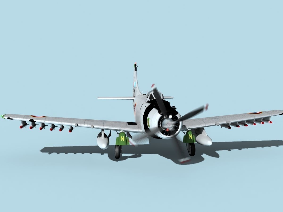 Douglas A-1H Skyraider French AF 3D model animated rigged | CGTrader