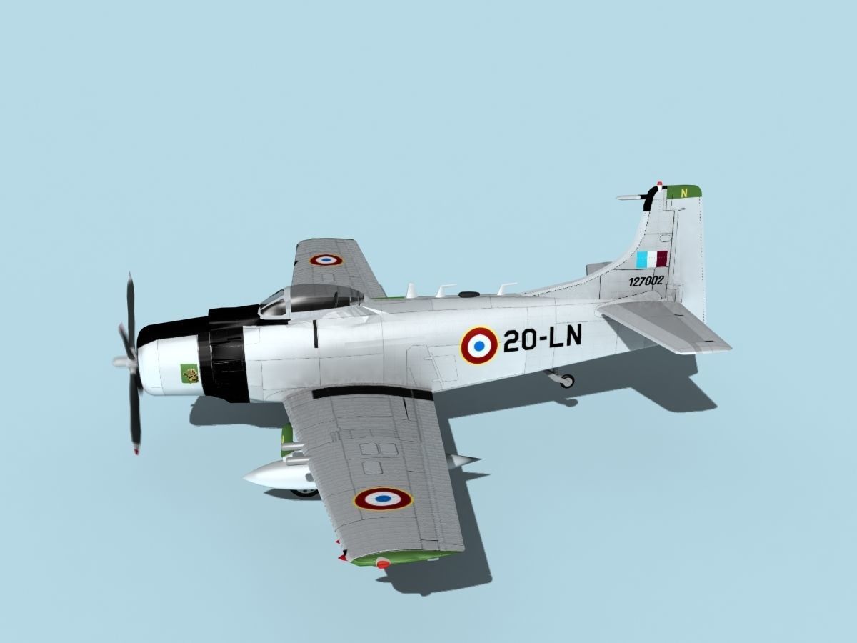 Douglas A-1H Skyraider French AF 3D model animated rigged | CGTrader