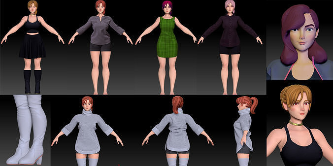 6 Zbrush Stylized Female Character Base Mesh 3D model | CGTrader