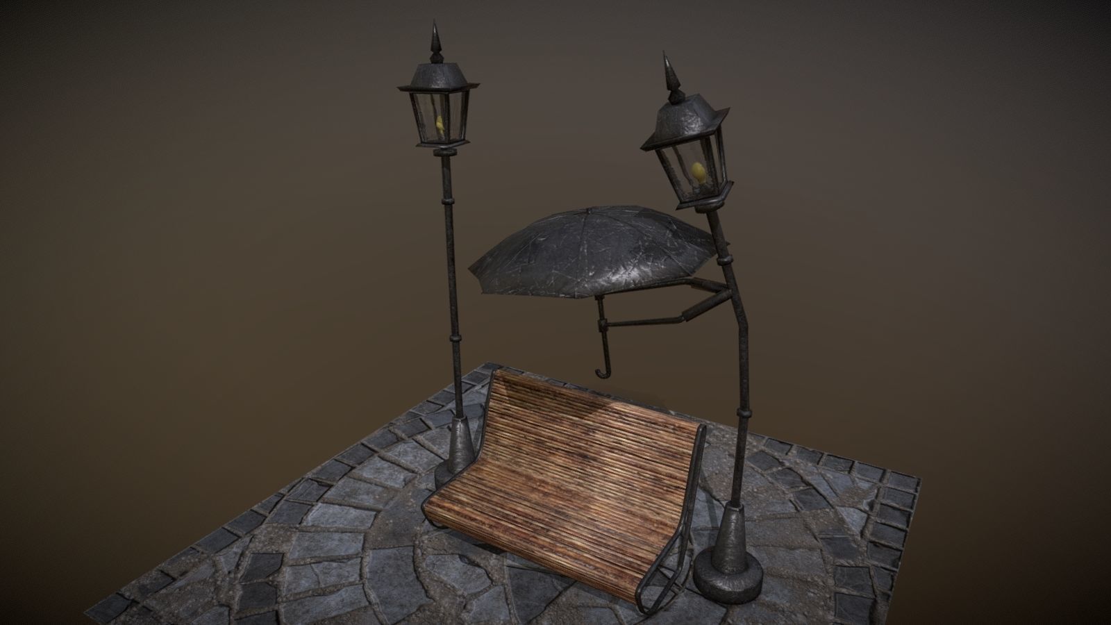 3D model Lamp Post and Bench VR / AR / low-poly | CGTrader