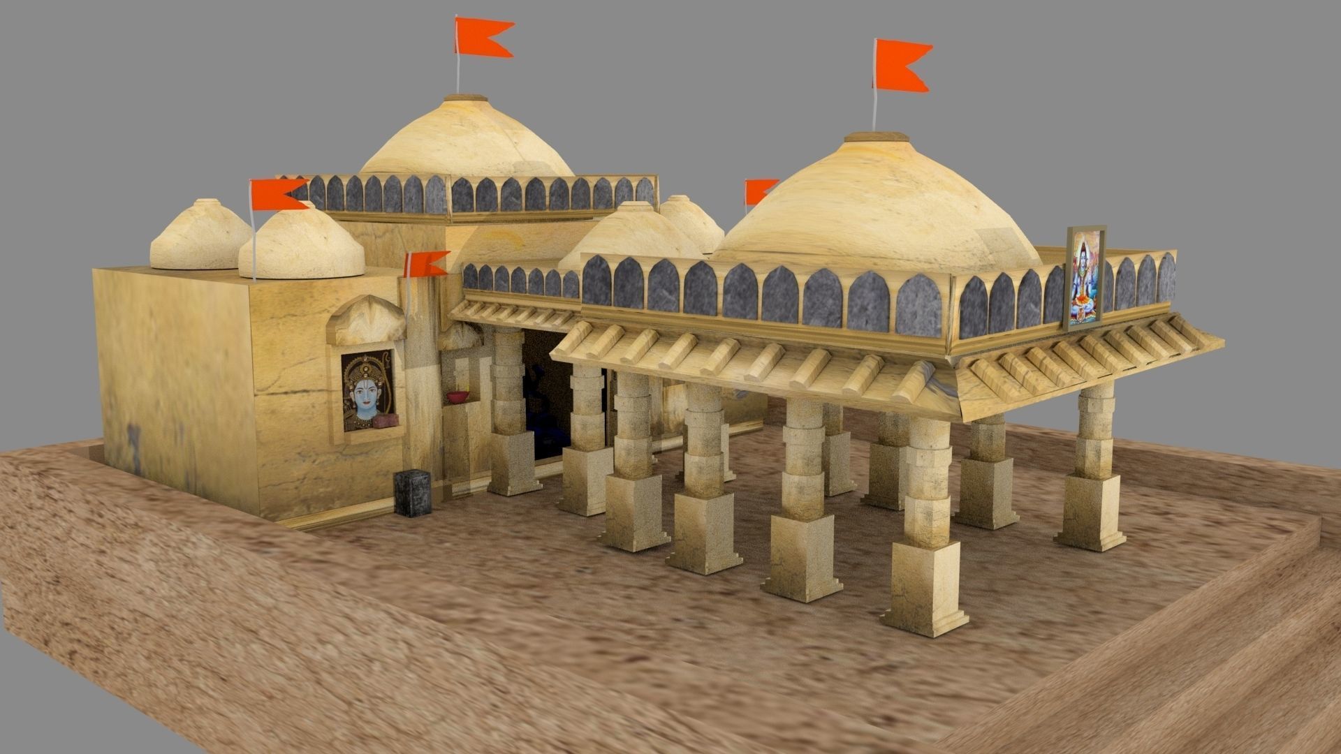 3D model Temple 3d model lowpoly fbx obj mb ma game ready texture VR ...