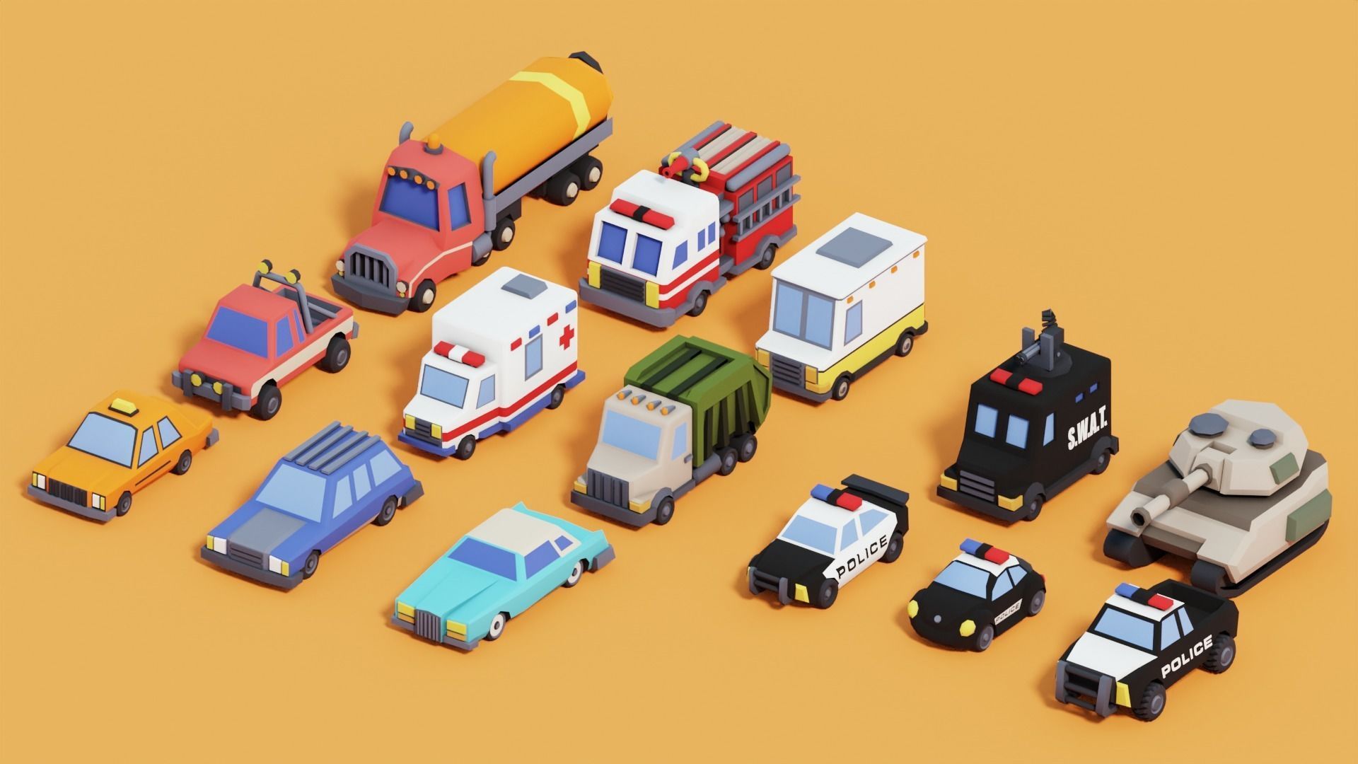 3D model Smooth Low Poly Stylized Vehicle Cars Pack VR / AR / low-poly ...