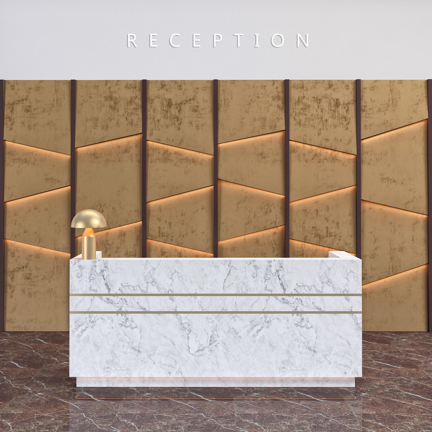 Reception marble desk with gold accents 3D model | CGTrader