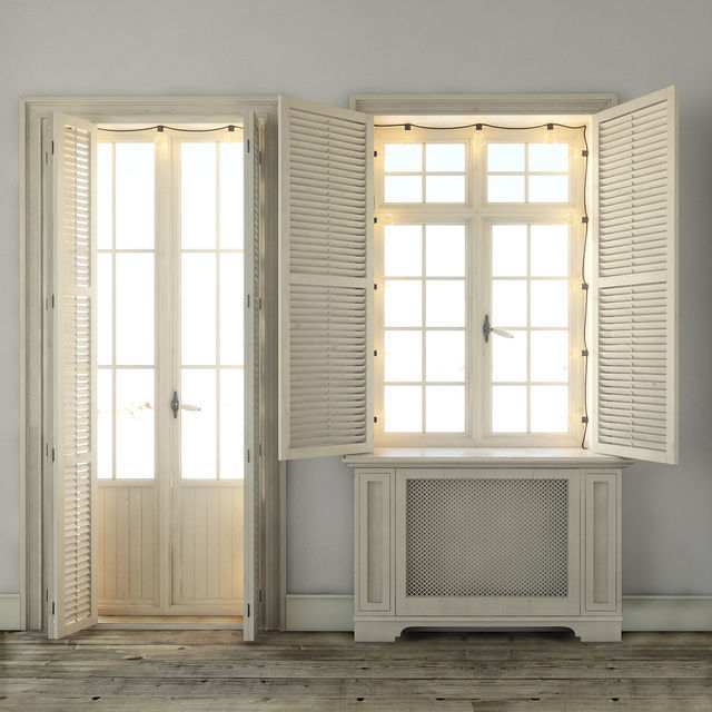 Scandinavian windows with shutters and lamps 3D | CGTrader