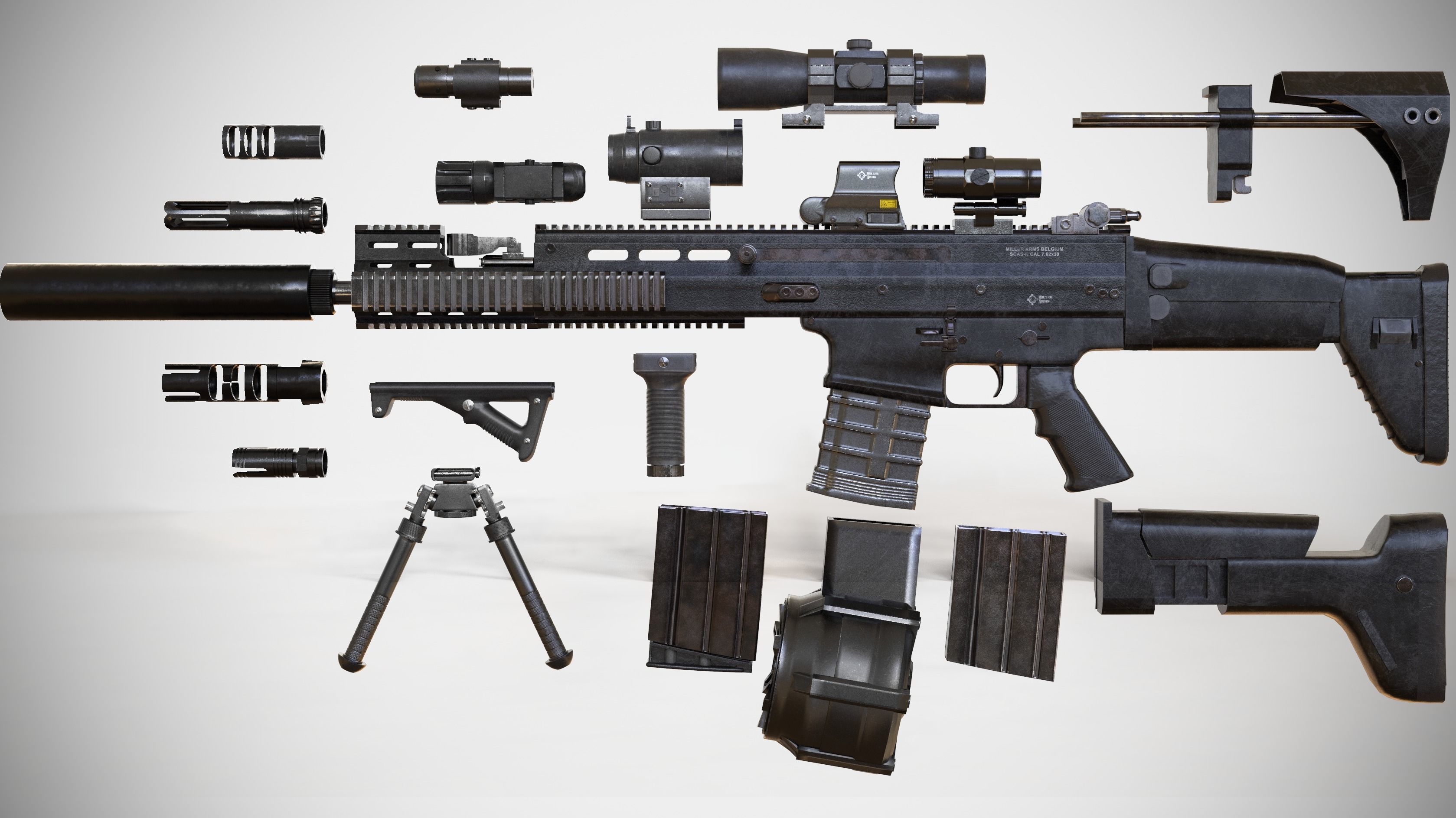 3D model FN SCAR - H - 25 Attachments - Customizable - Highly Detailed ...