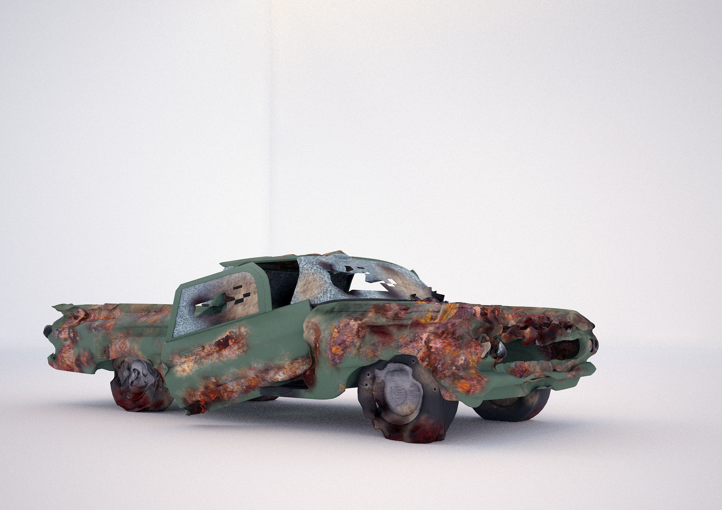 green classic smashed car 3d model 3D model | CGTrader