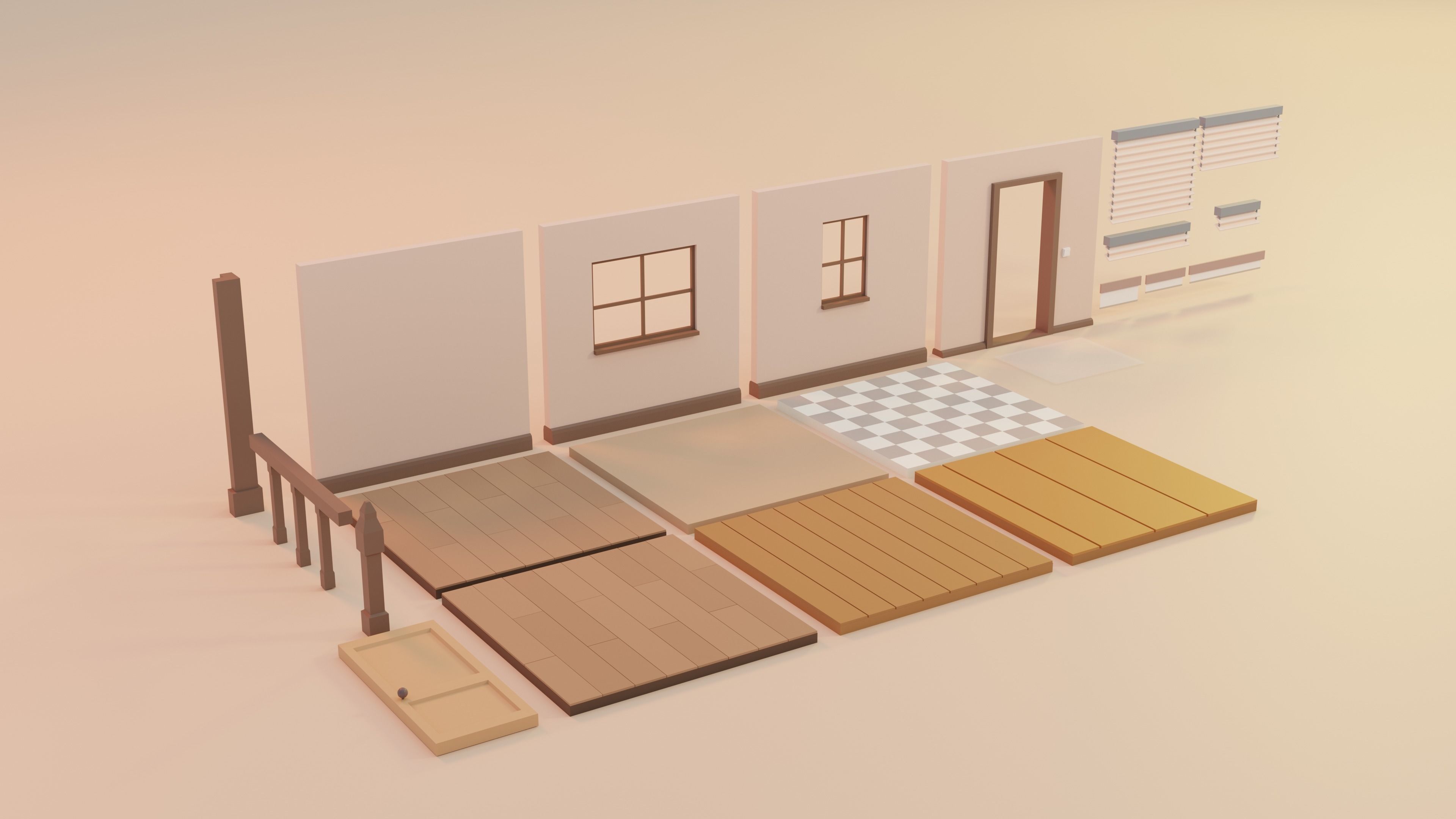 3D model Low Poly Modular Simple Interior Pack VR / AR / low-poly ...