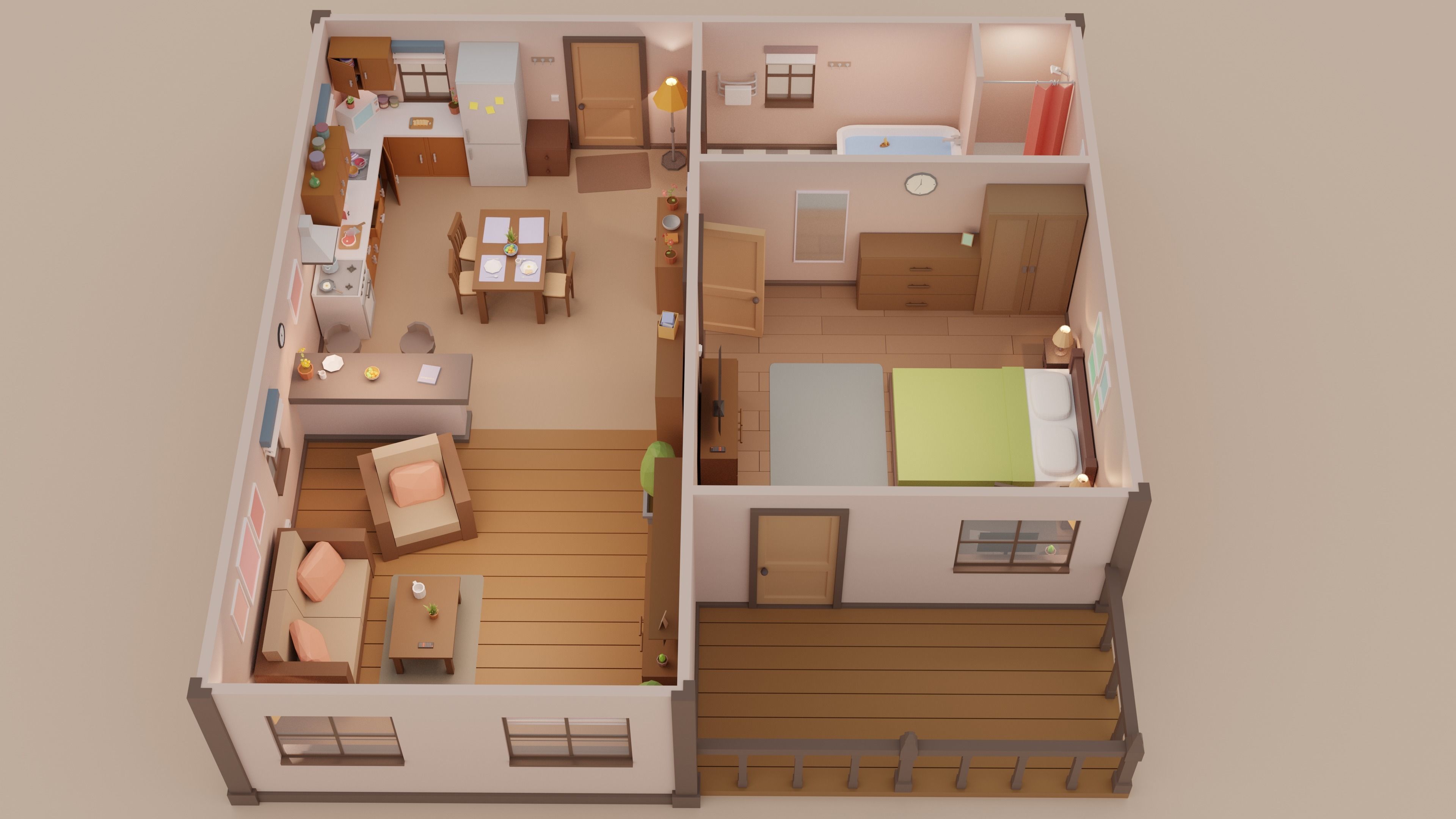 3D model Low Poly Modular Simple Interior Pack VR / AR / low-poly ...