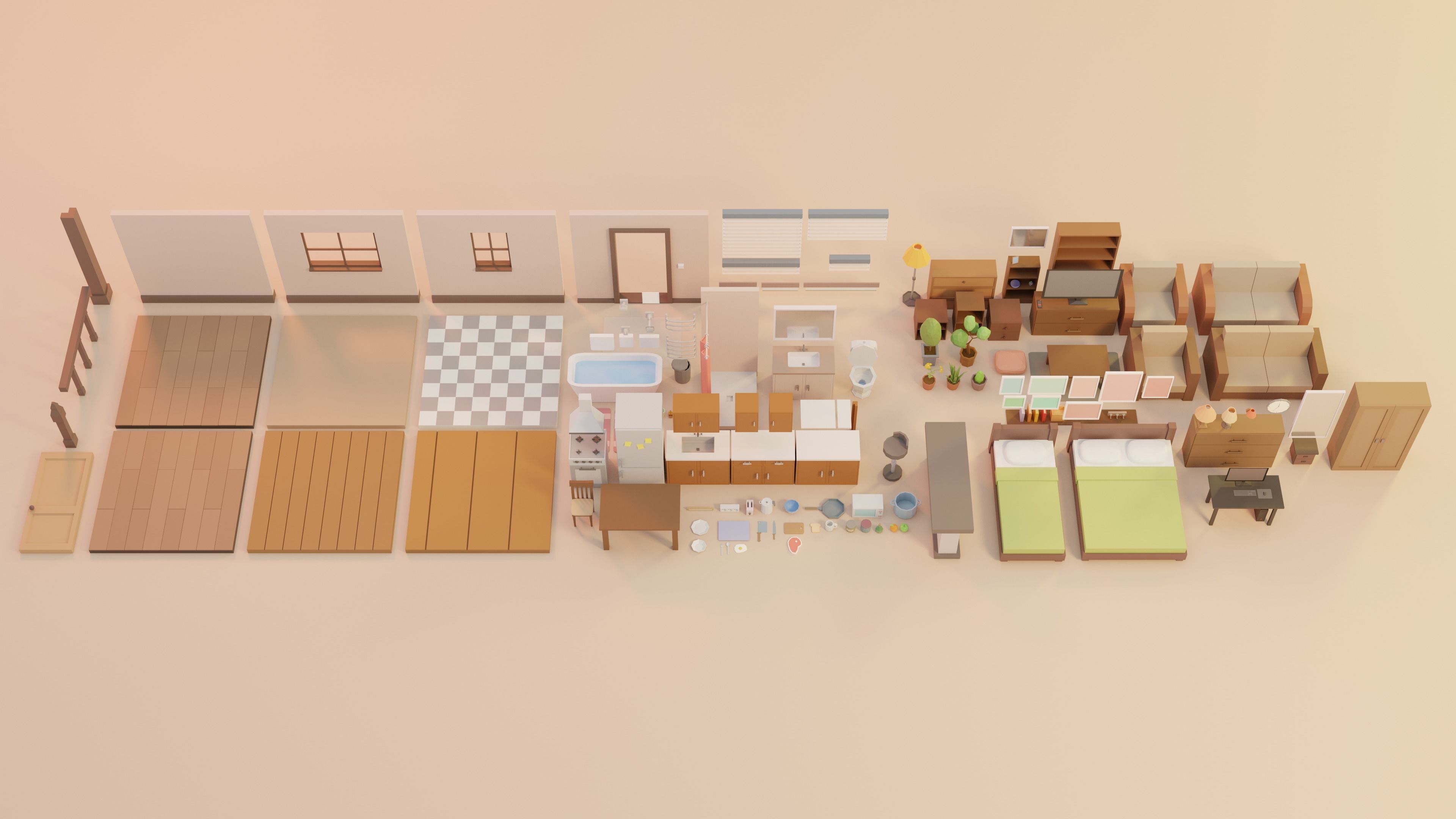 3D model Low Poly Modular Simple Interior Pack VR / AR / low-poly ...