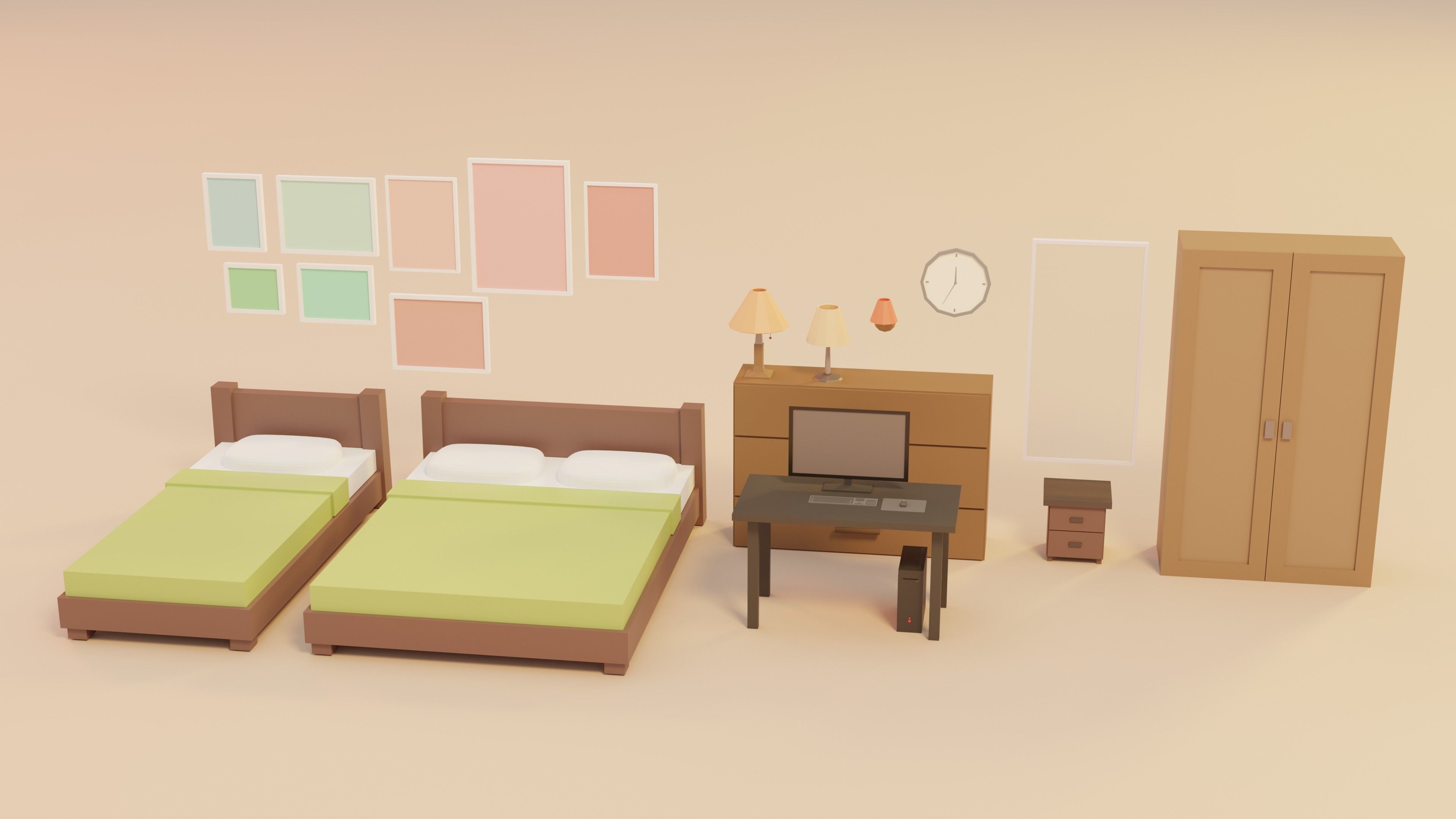 3D model Low Poly Modular Simple Interior Pack VR / AR / low-poly ...