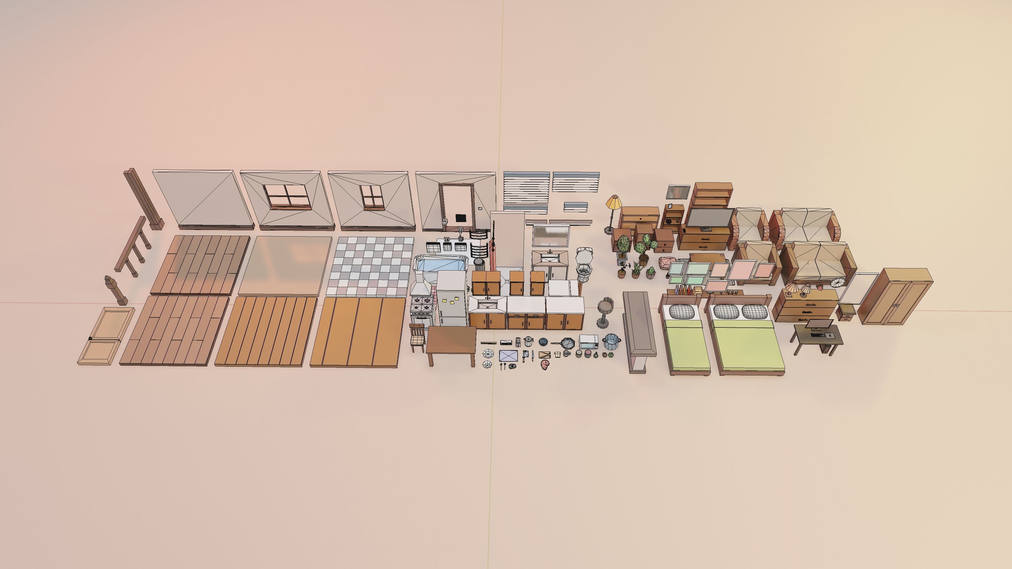 3D model Low Poly Modular Simple Interior Pack VR / AR / low-poly ...