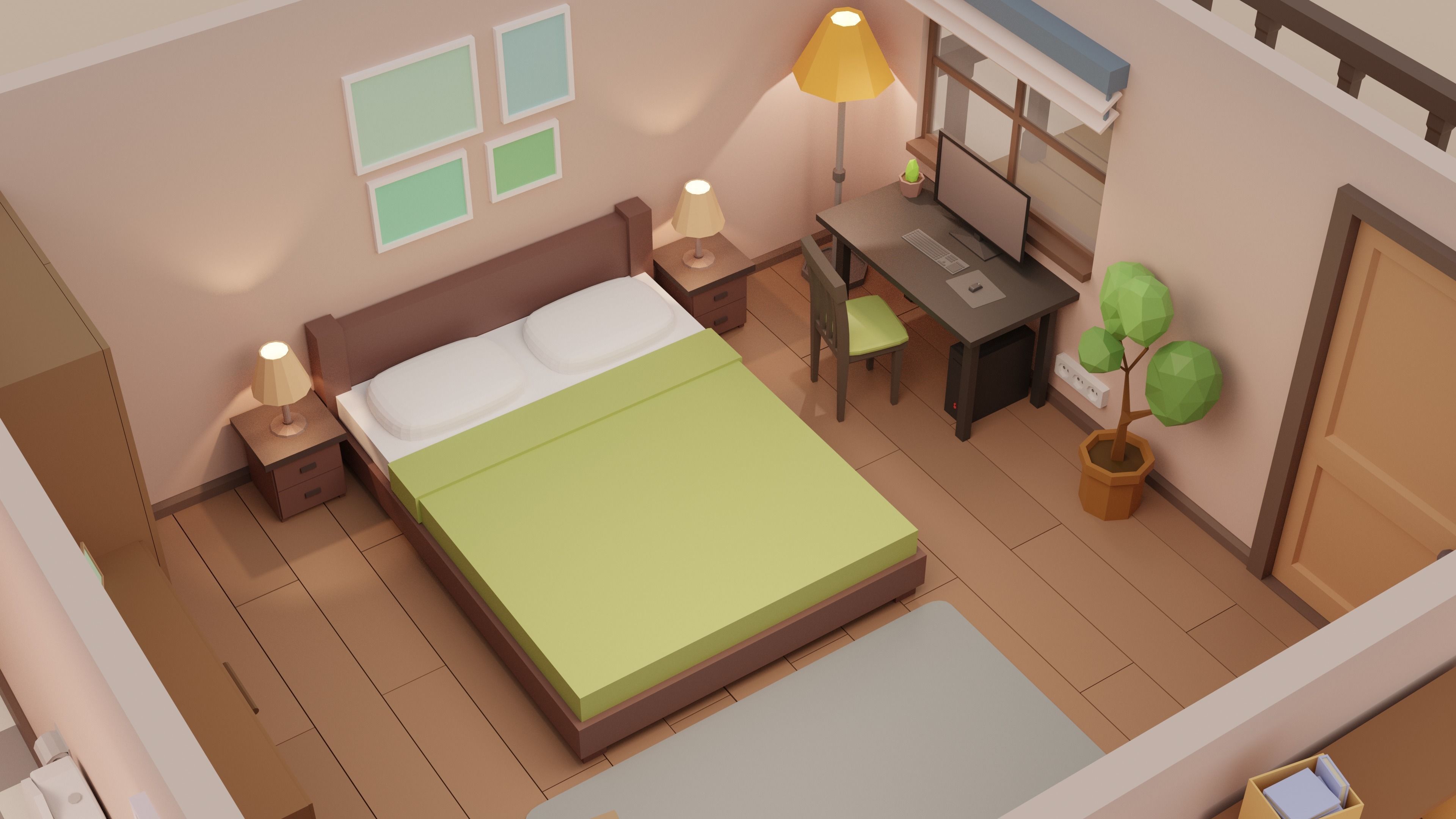 3D model Low Poly Modular Simple Interior Pack VR / AR / low-poly ...