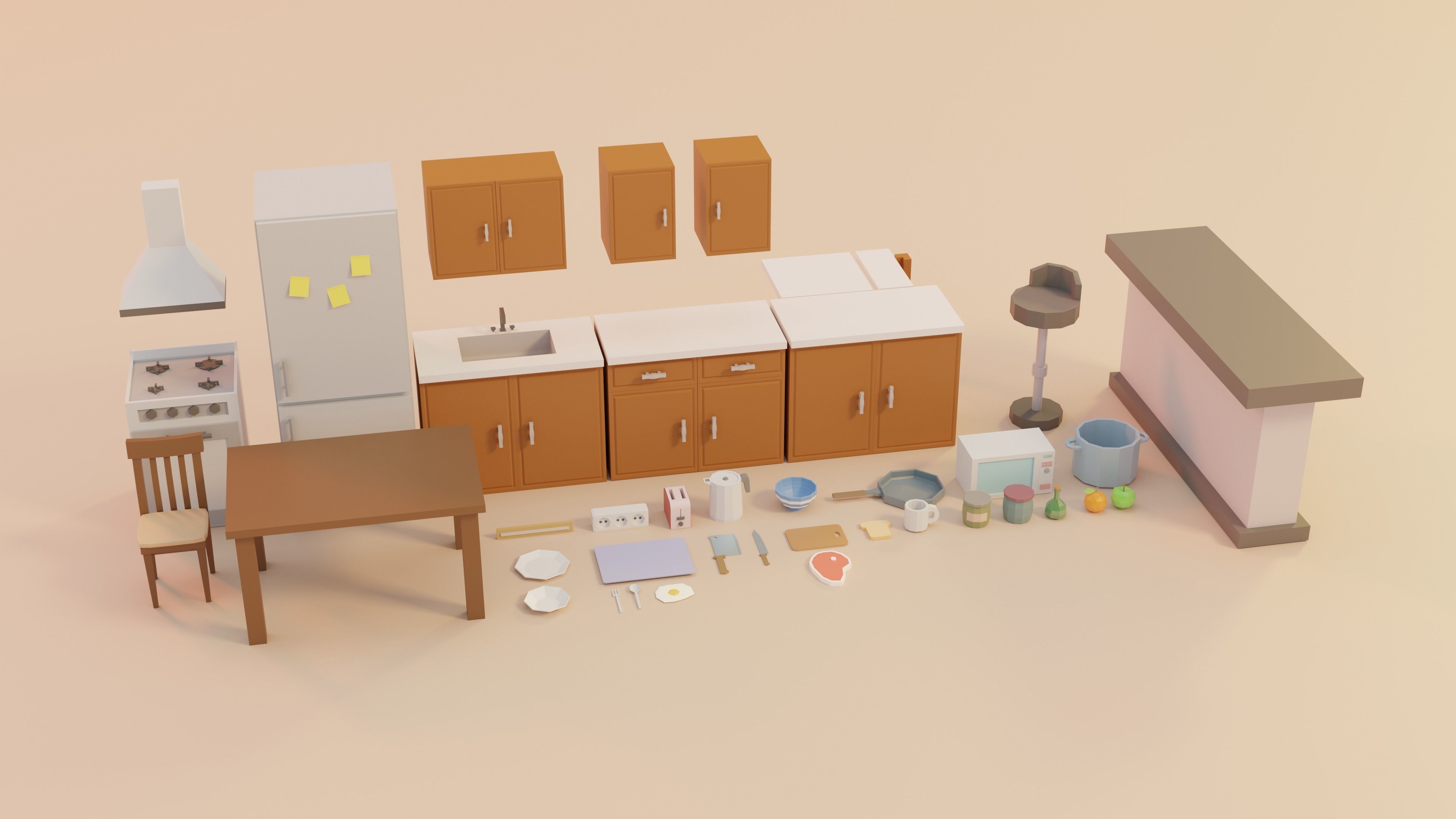 3D model Low Poly Modular Simple Interior Pack VR / AR / low-poly ...