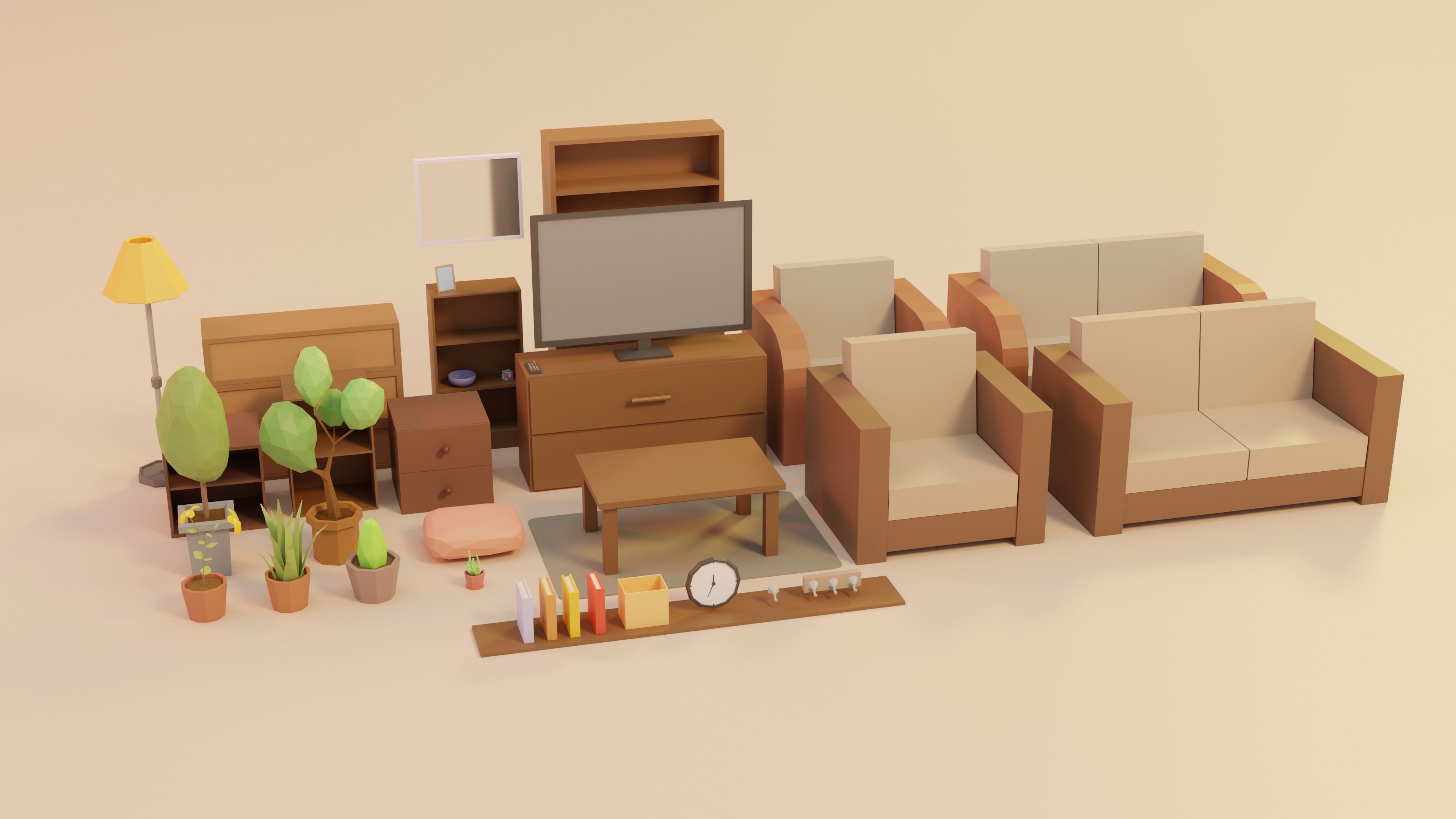 3D model Low Poly Modular Simple Interior Pack VR / AR / low-poly ...