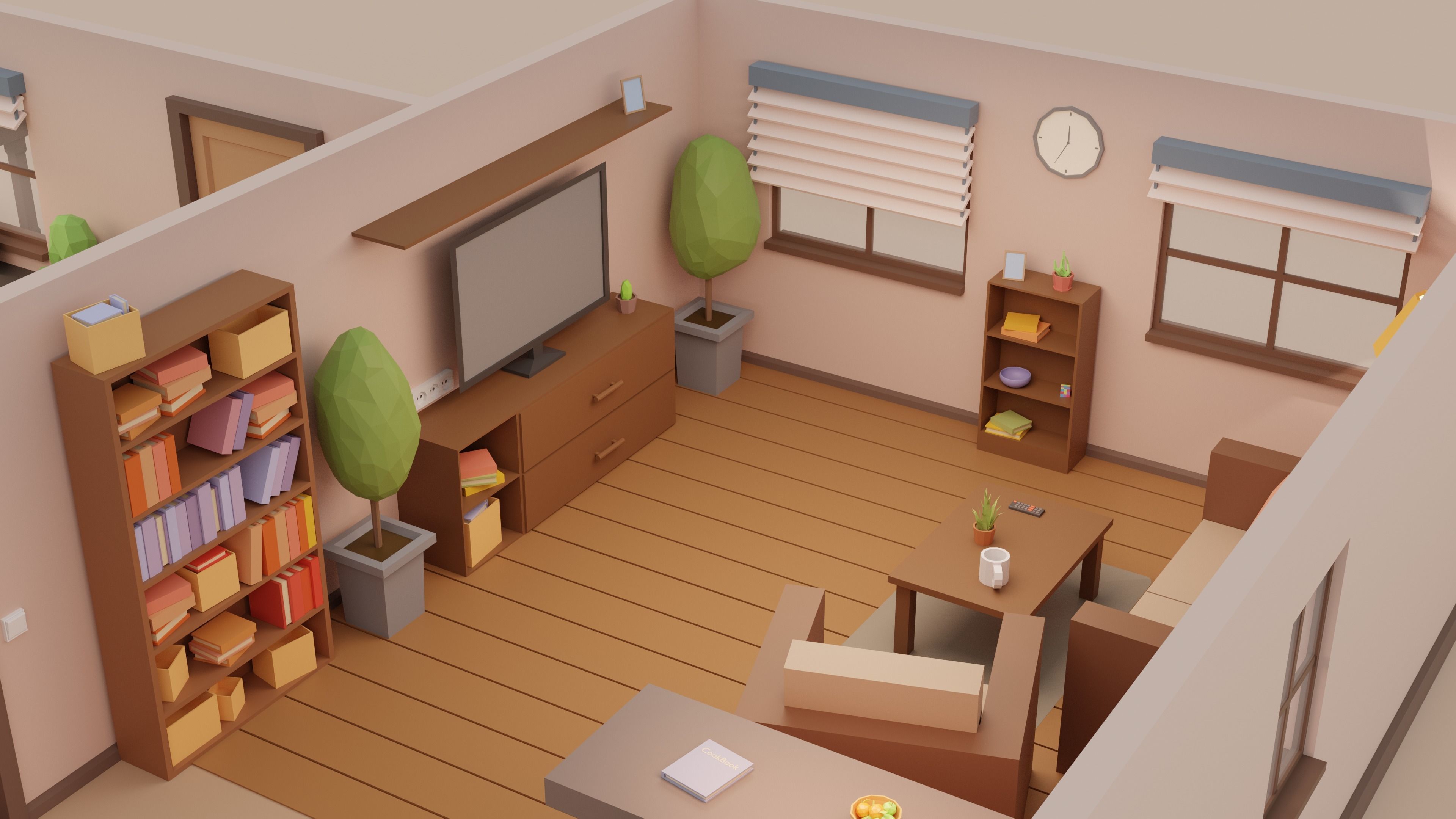 3D model Low Poly Modular Simple Interior Pack VR / AR / low-poly ...