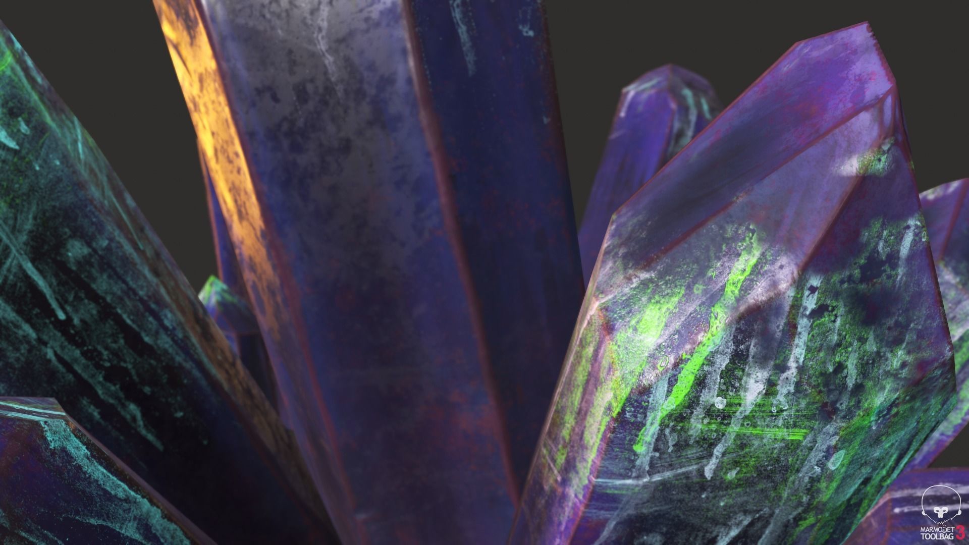3D model Crystals with Emissive paint for emphasis in game VR / AR ...