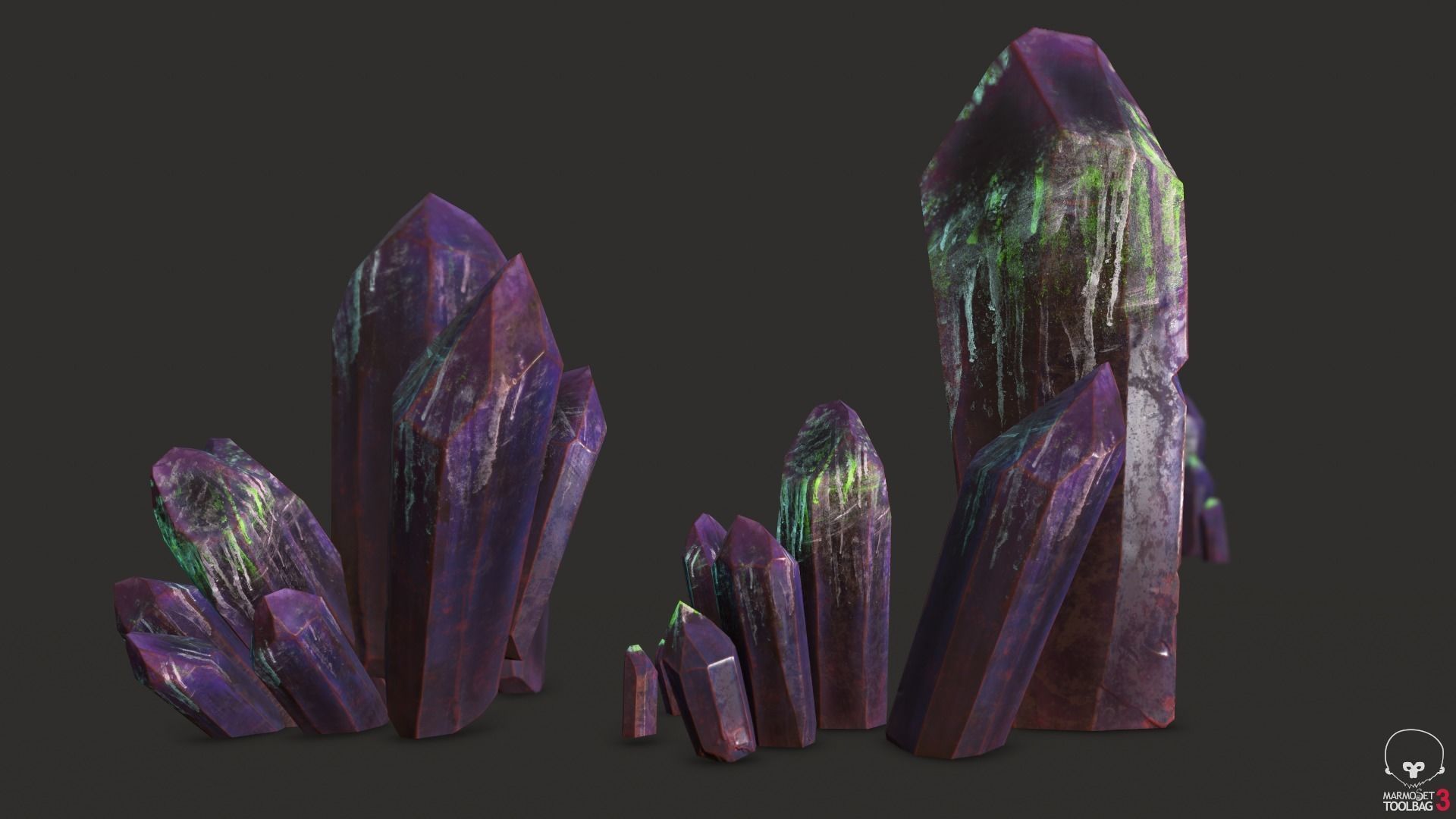 3D model Crystals with Emissive paint for emphasis in game VR / AR ...