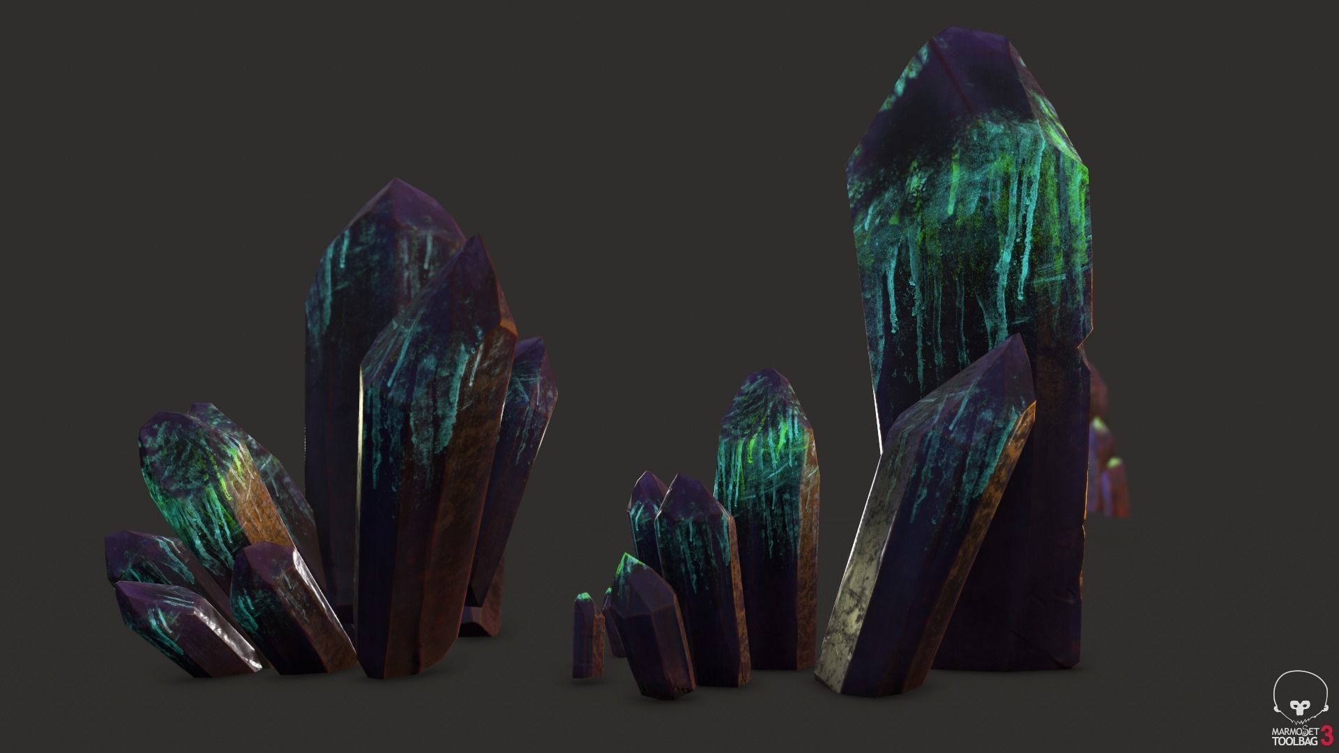 3D model Crystals with Emissive paint for emphasis in game VR / AR ...