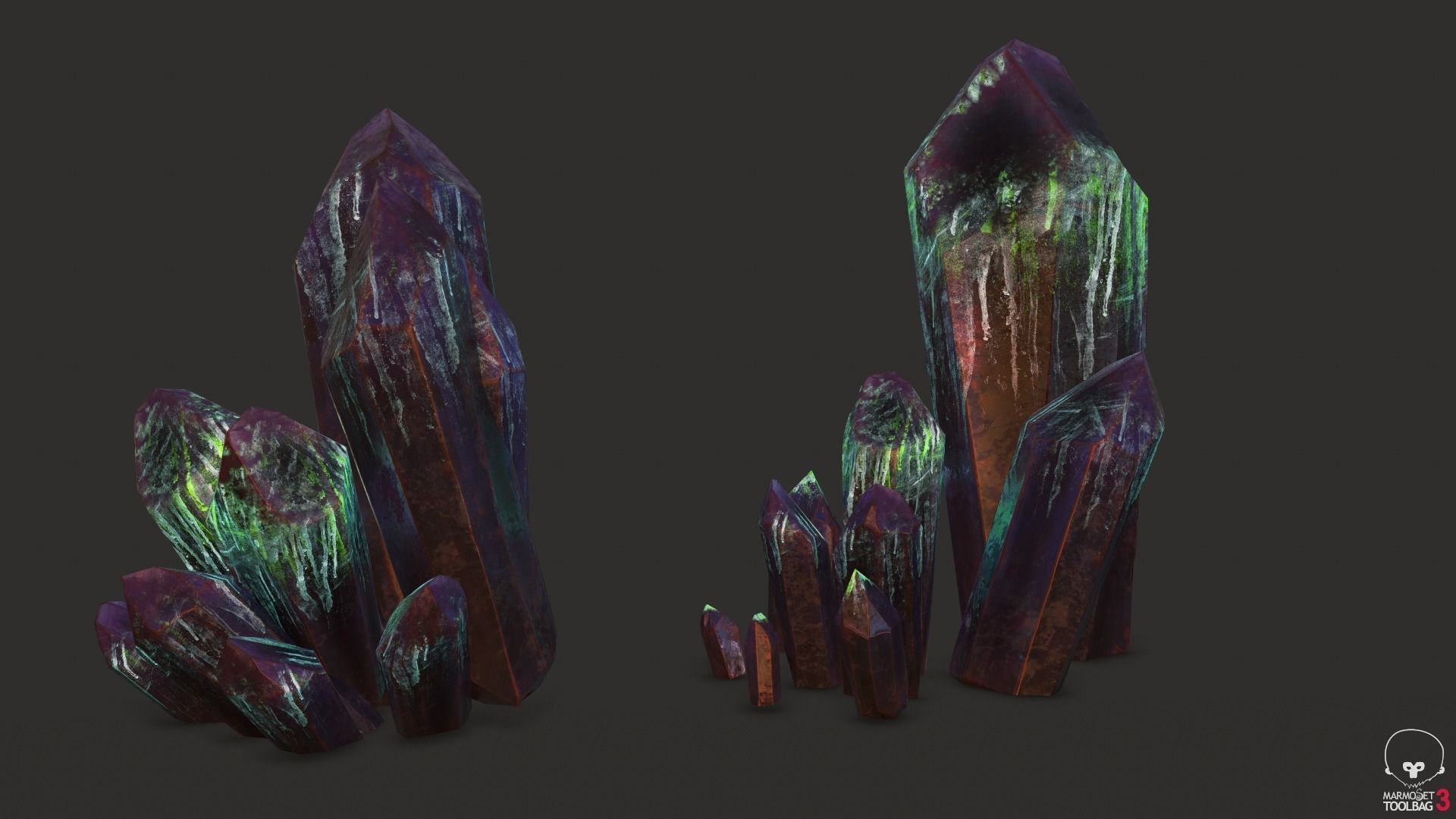 3D model Crystals with Emissive paint for emphasis in game VR / AR ...