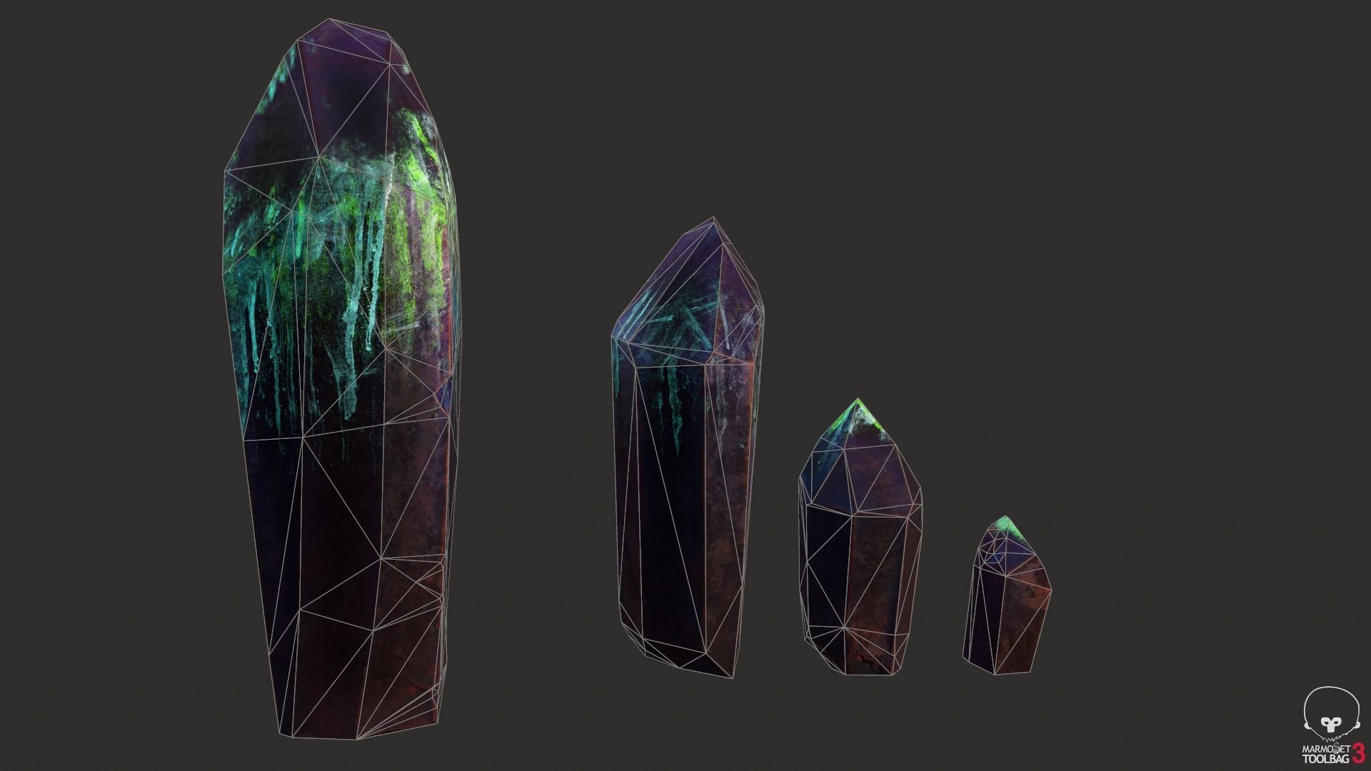 3D model Crystals with Emissive paint for emphasis in game VR / AR ...