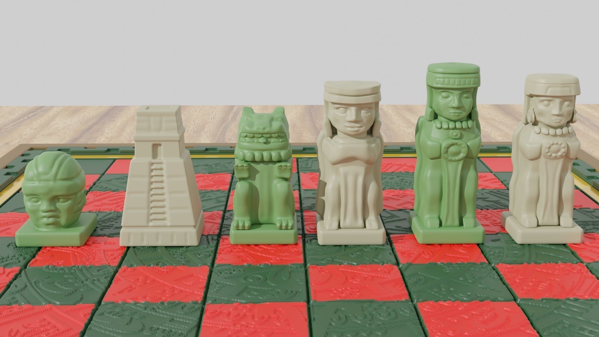 Aztec Olmec Chess pieces with Board Blender 3D model 3D printable ...