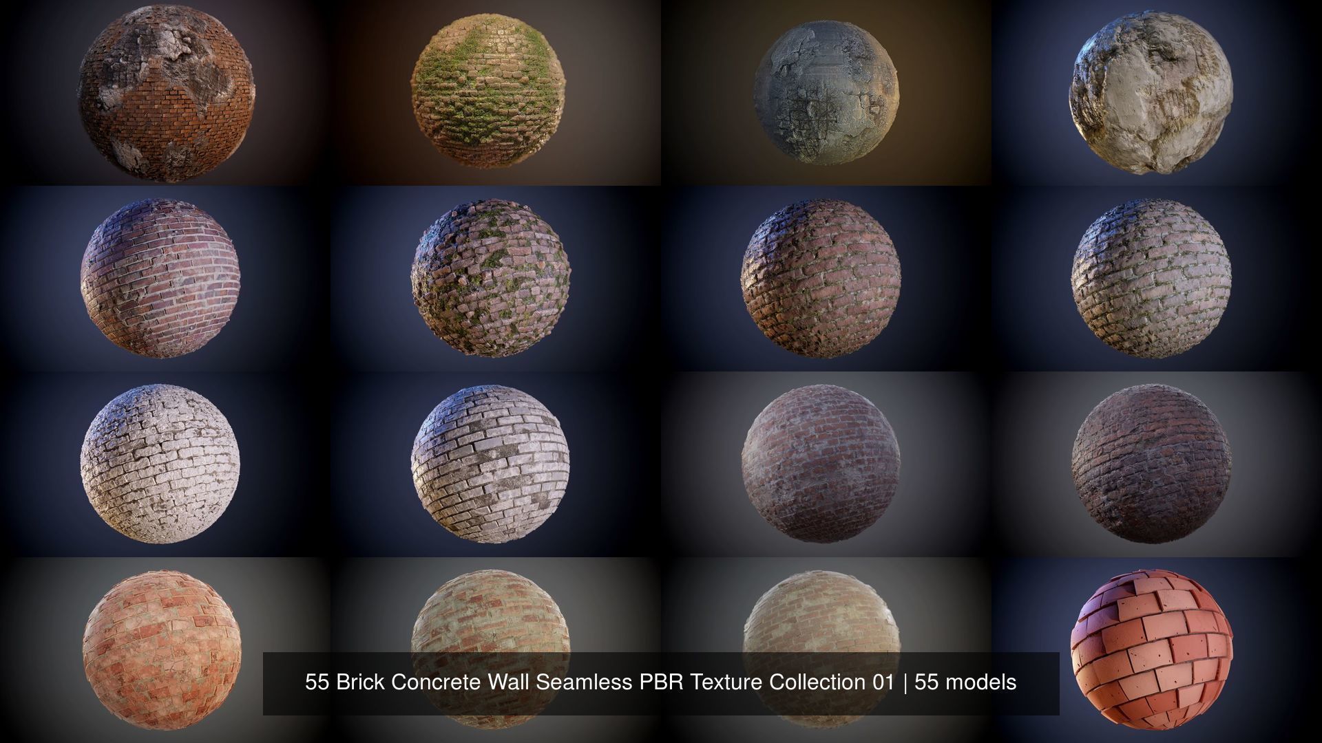 55 Brick Concrete Wall Seamless PBR Texture Collection 01 | CGTrader