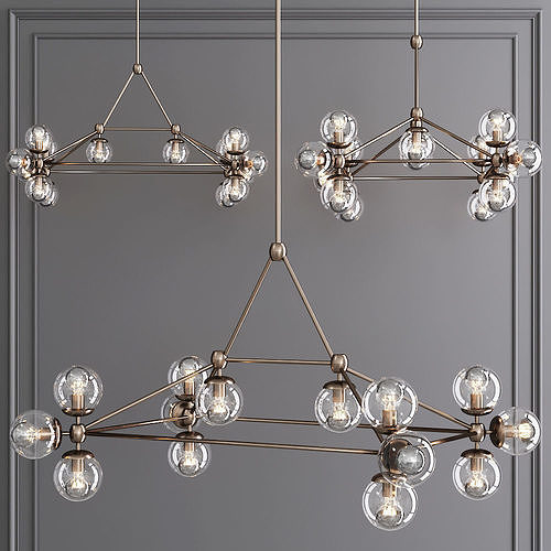 Modo Rectangle Chandelier 14 Globes Bronze and Clear Glass 3D model ...