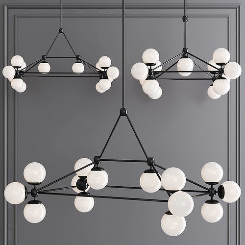 Modo Rectangle Chandelier 14 Globes Black and Cream Glass 3D model ...