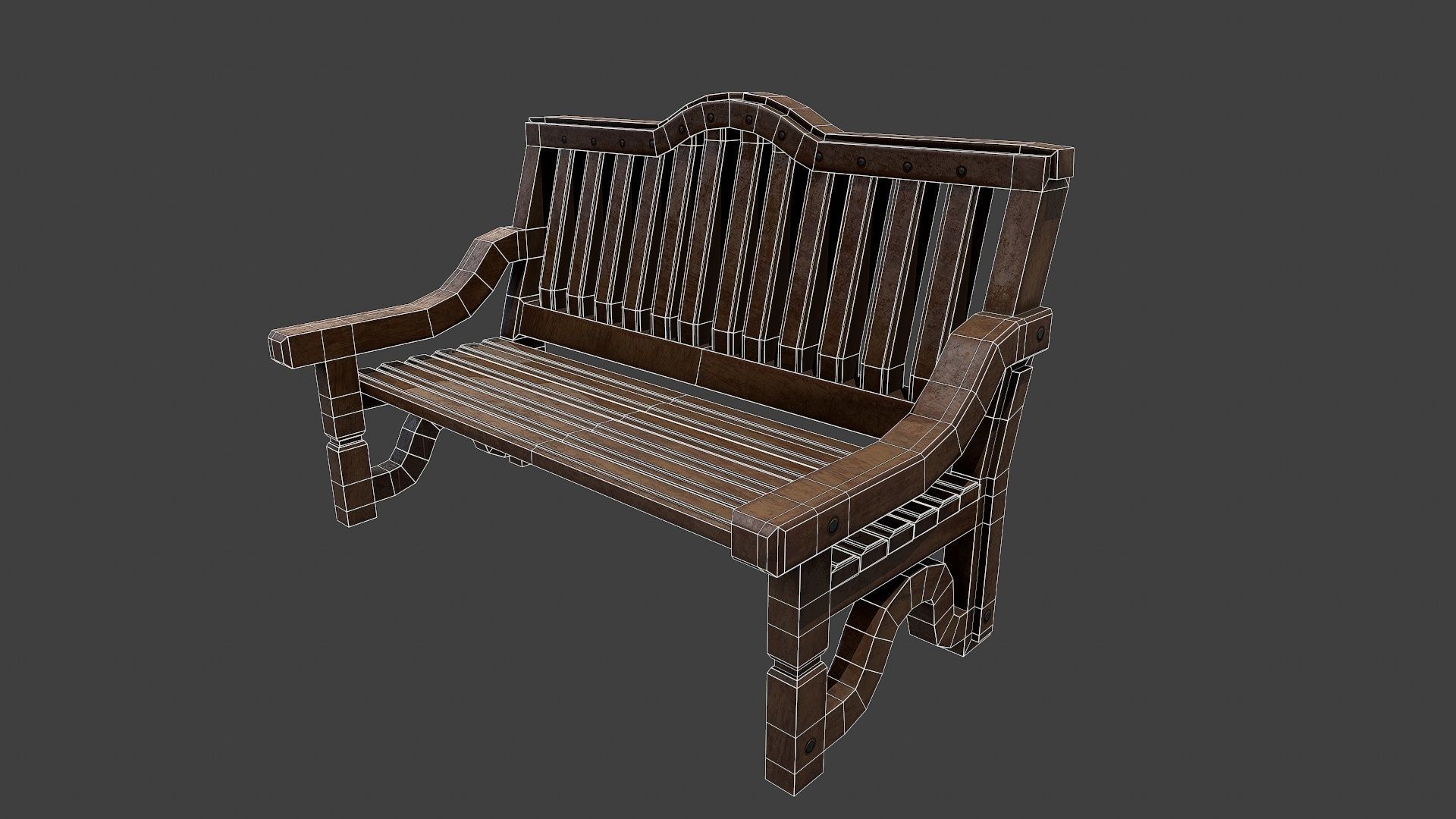 3D model Low poly wooden bench environment asset VR / AR / low-poly ...