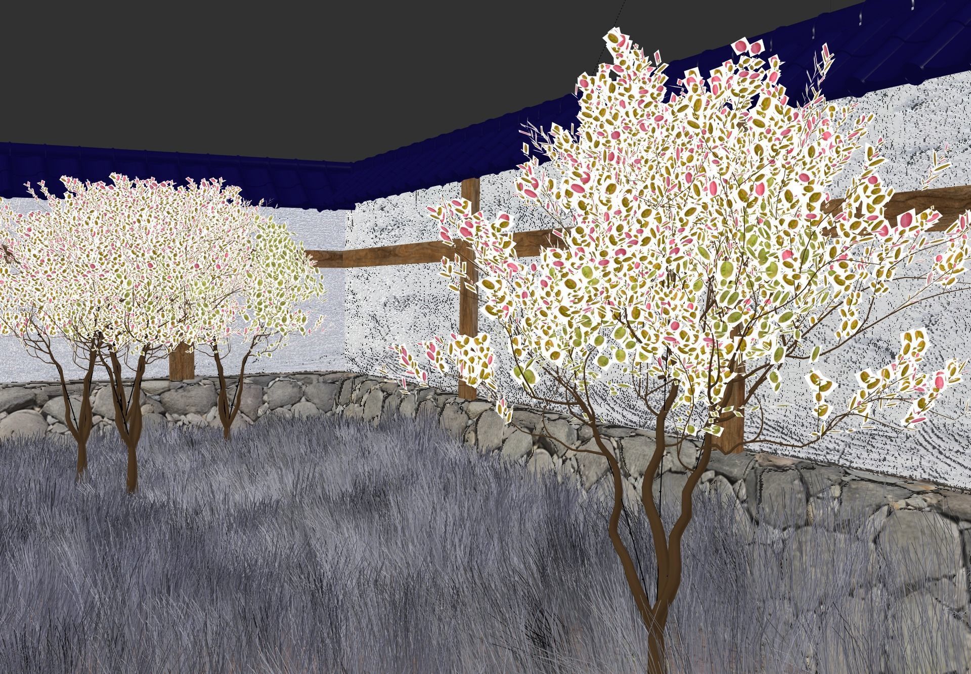 3D model Japanese garden with wall bushes and gras 3D model VR / AR ...