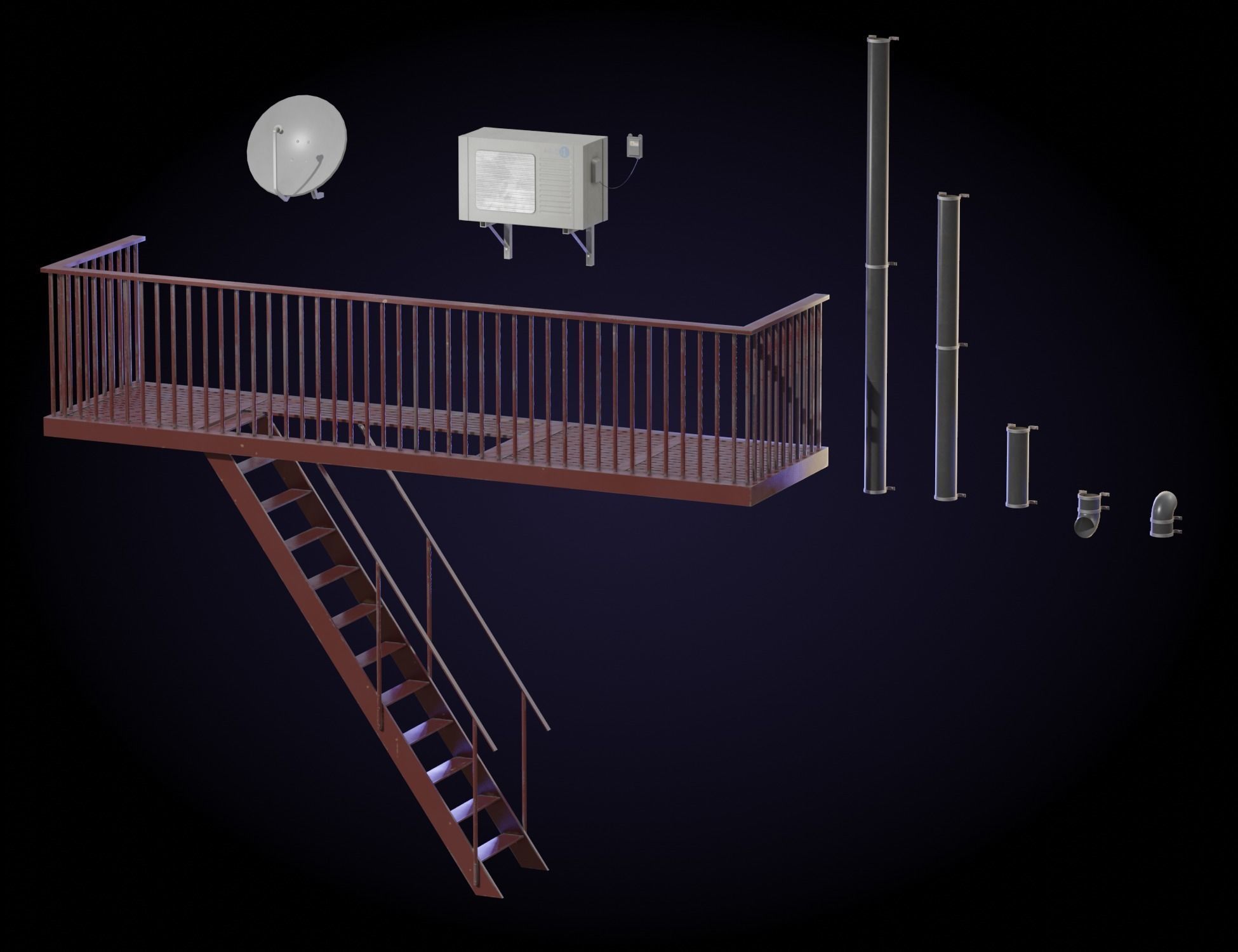 3D model External apartment building kitbash props VR / AR / low-poly ...